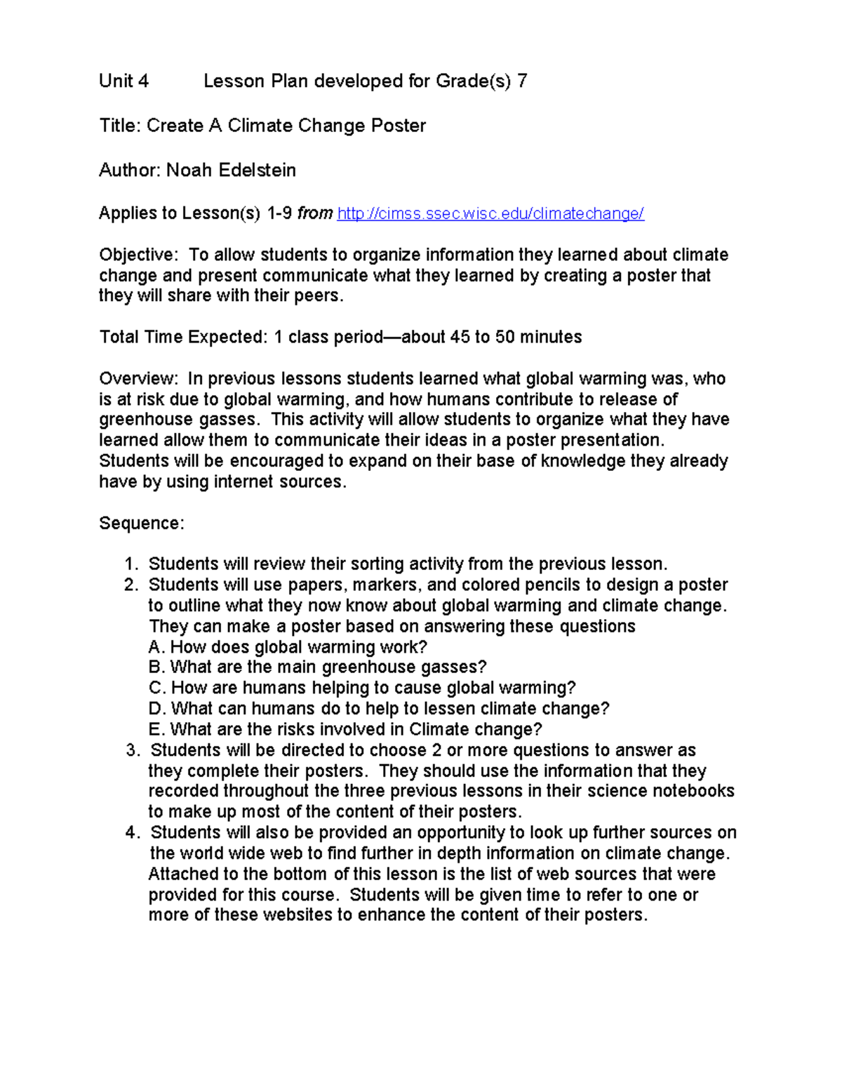 Poster Project Grade 7 - Unit 4 Lesson Plan developed for Grade(s) 7 ...