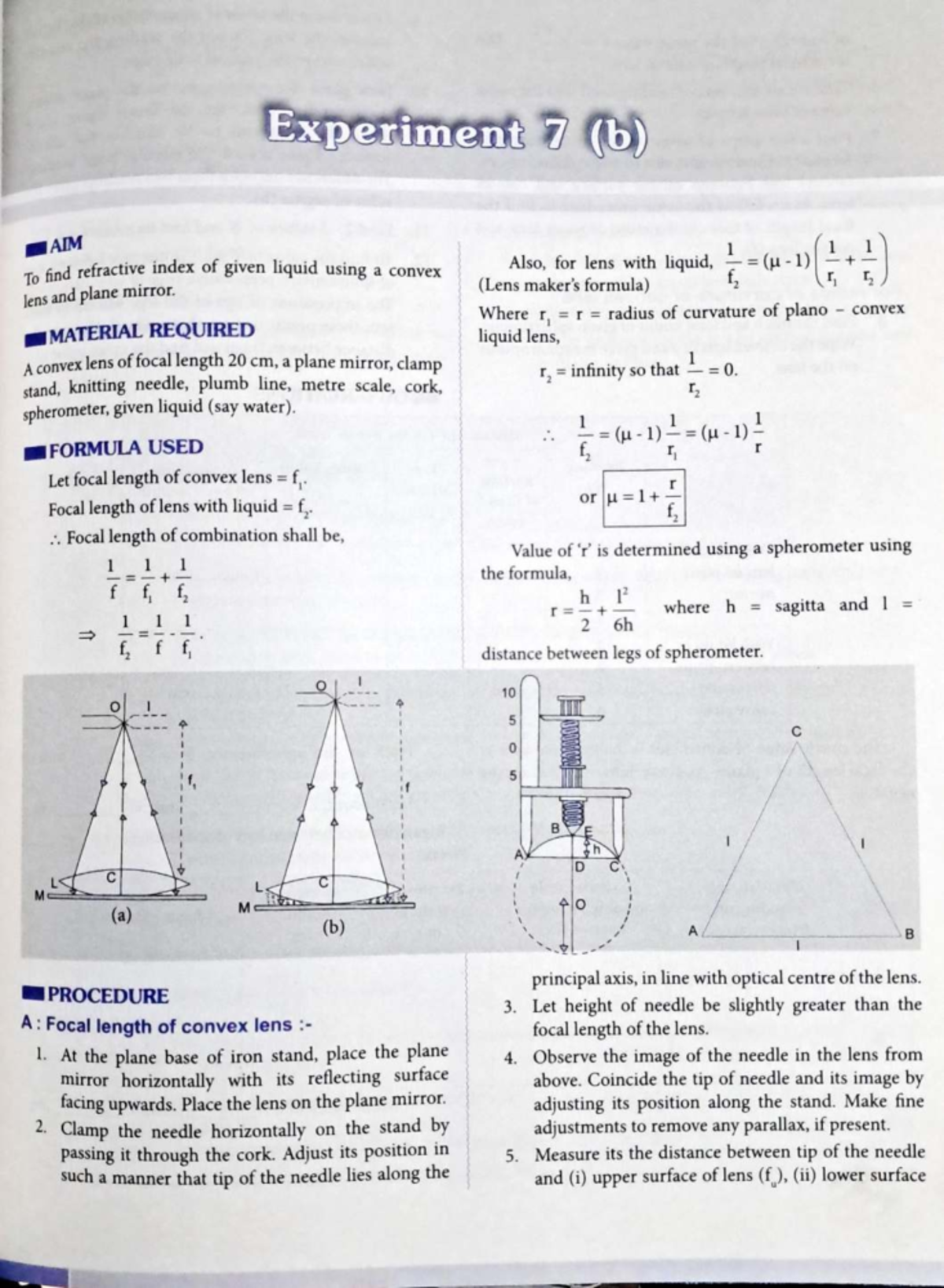 Experiment 7: Determining Refractive Index Using Convex Lens - Studocu