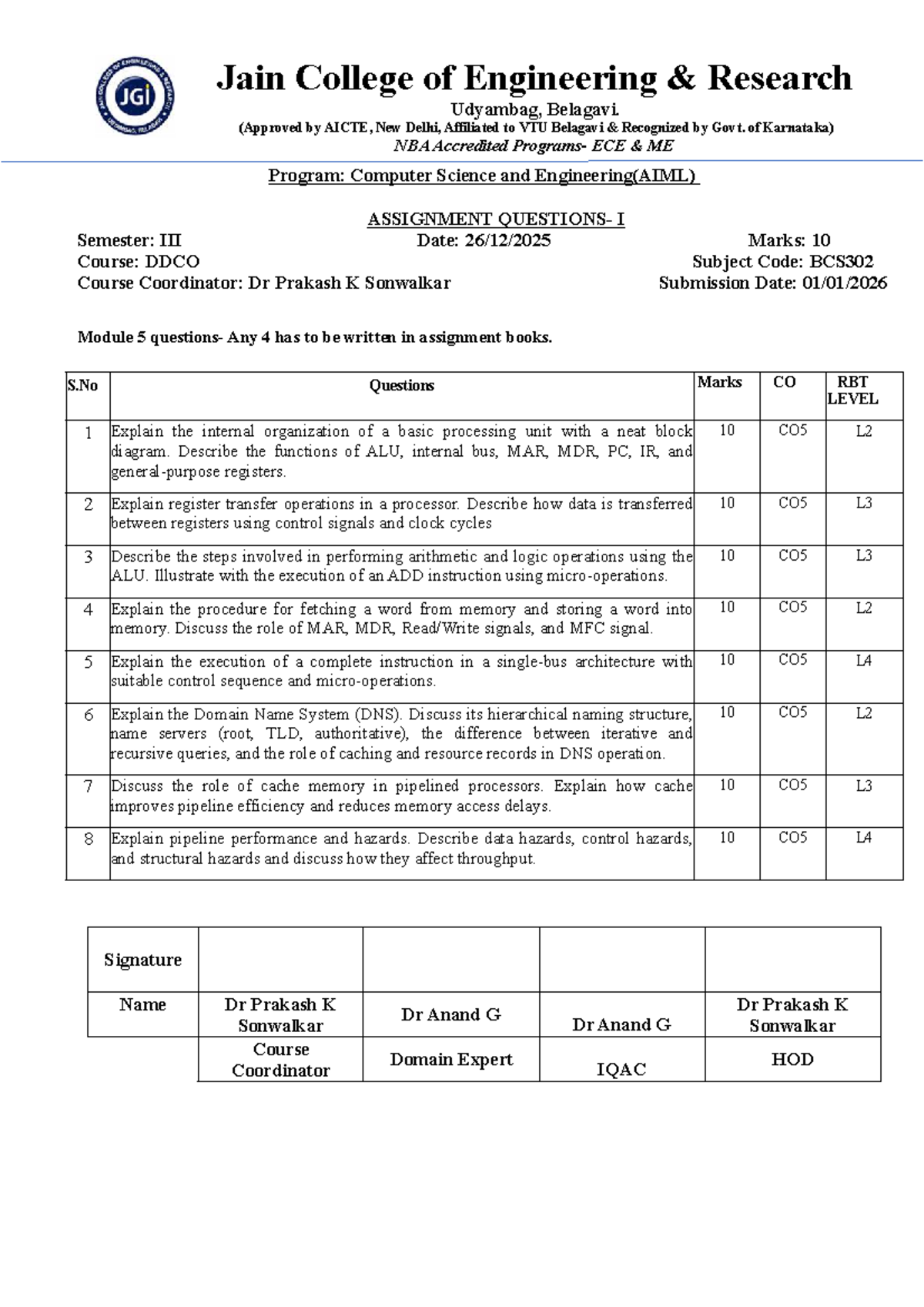 BCS302 DDCO Assignment I: Internal Organization & Processing Units - Studocu