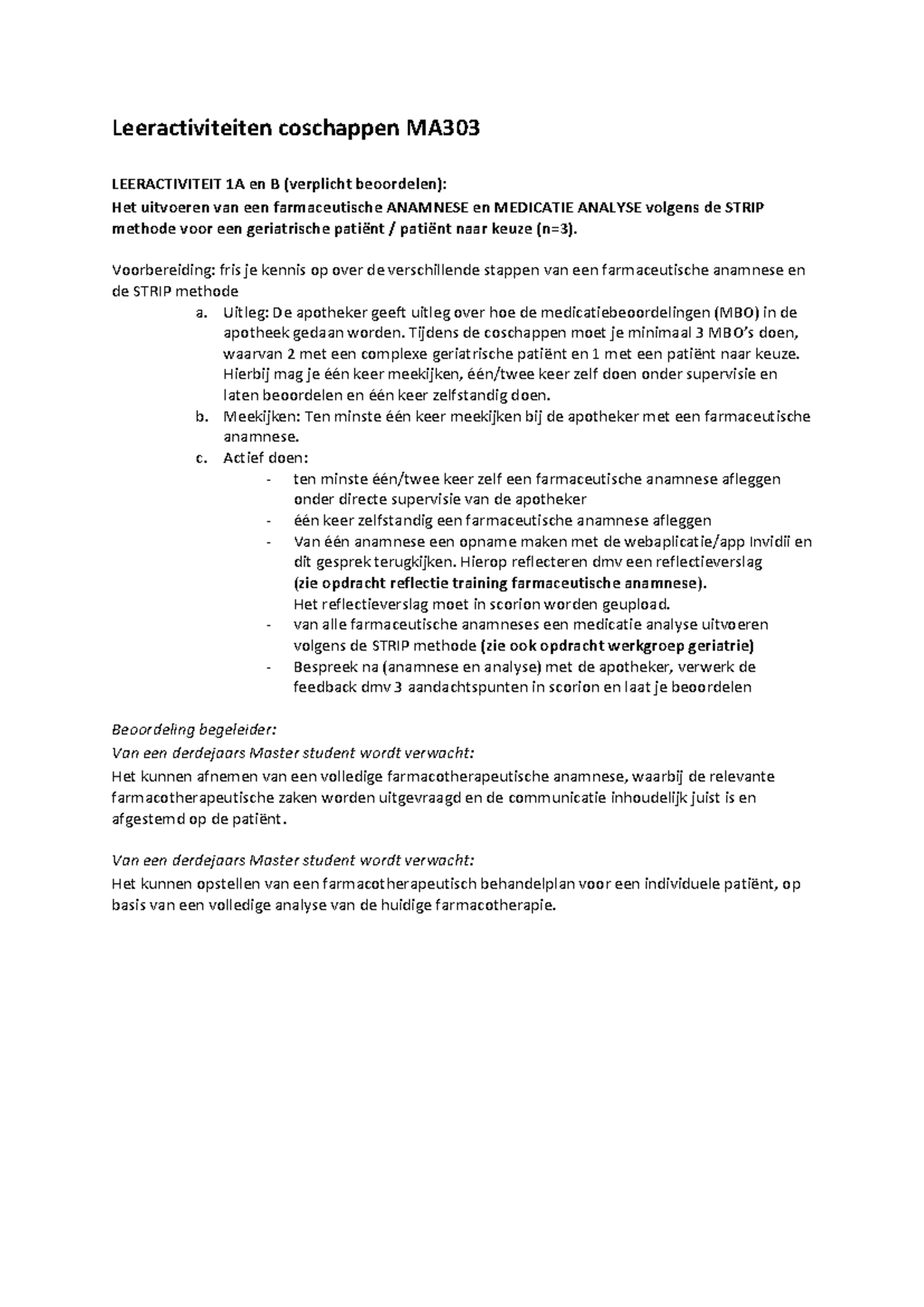 Leeractiviteiten MA303 met beschrijving - Leeractiviteiten coschappen ...