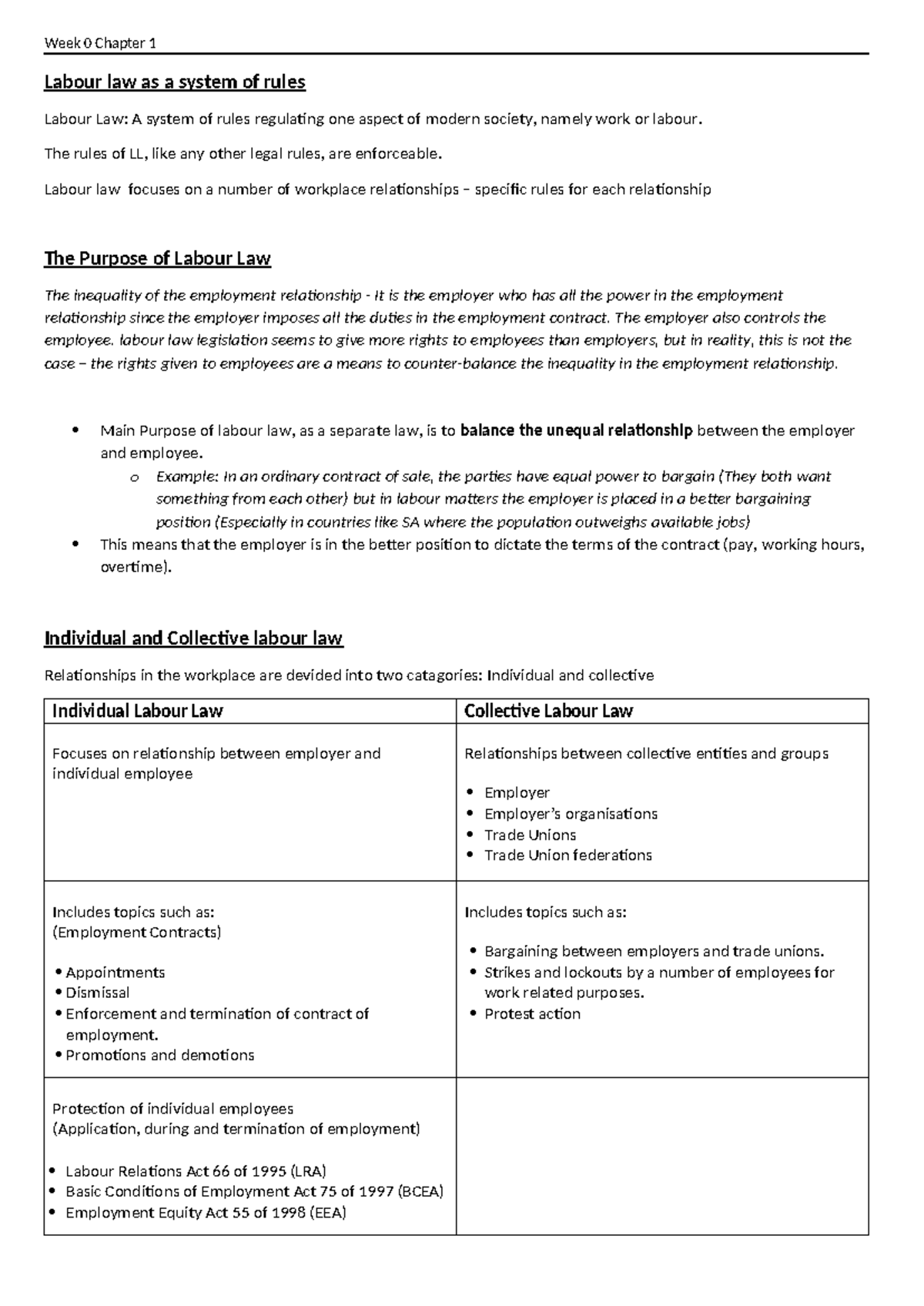 Week 0 Chapter 1 - Summary Labour Law - Week 0 Chapter 1 Labour law as ...