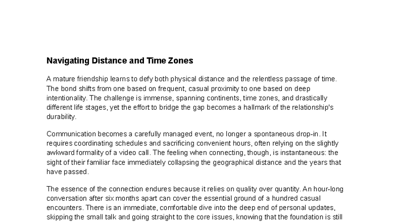 Navigating Distance & Time Zones: The Resilience of Friendship - Studocu