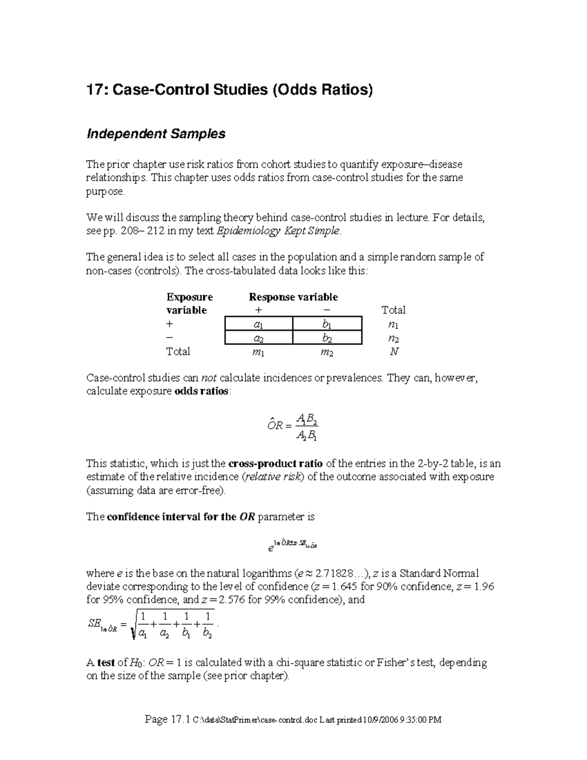 Case-Control Studies: Lecture Notes on Odds Ratios and Analysis - Studocu
