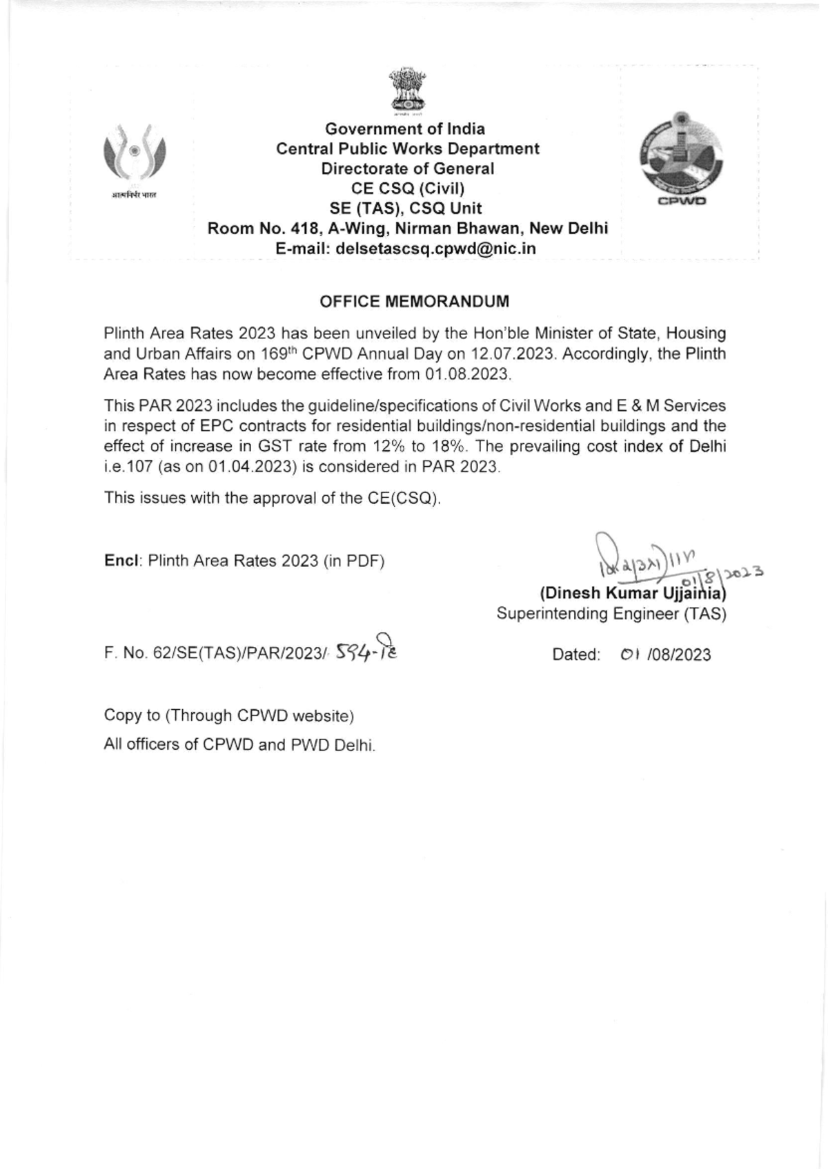 Plinth Area Rates 2023 - CPWD Guidelines for Civil Works - Studocu
