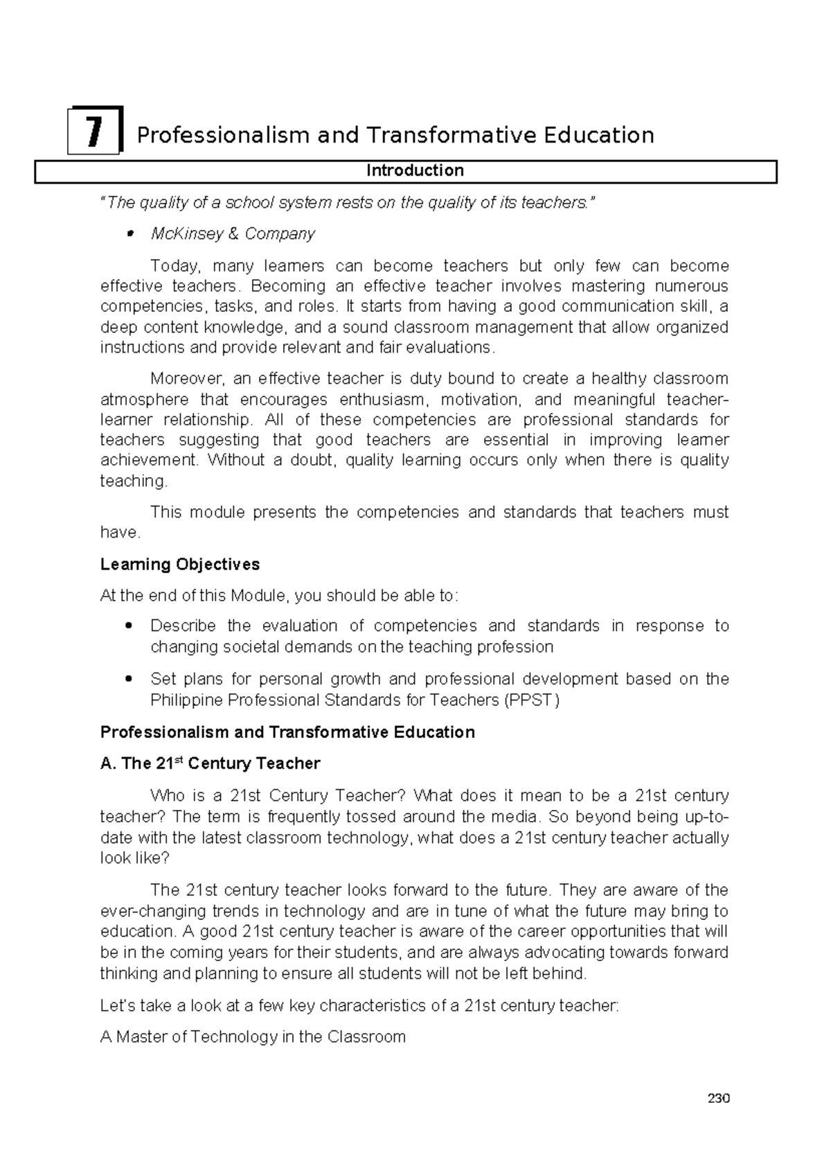 Educ2 - Module 7: Professionalism and Transformative Education Insights - Studocu