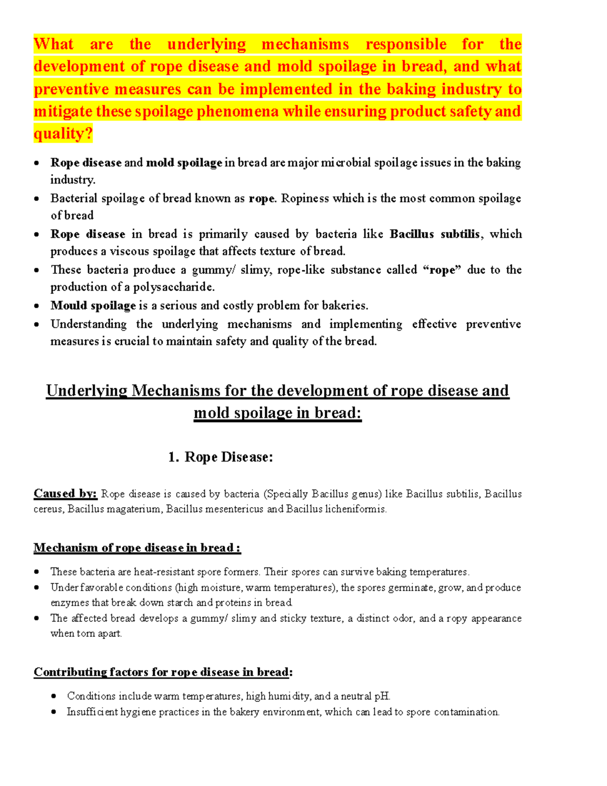 Bakery Tech CH3: Key Questions on Rope Disease & Mold Spoilage - Studocu