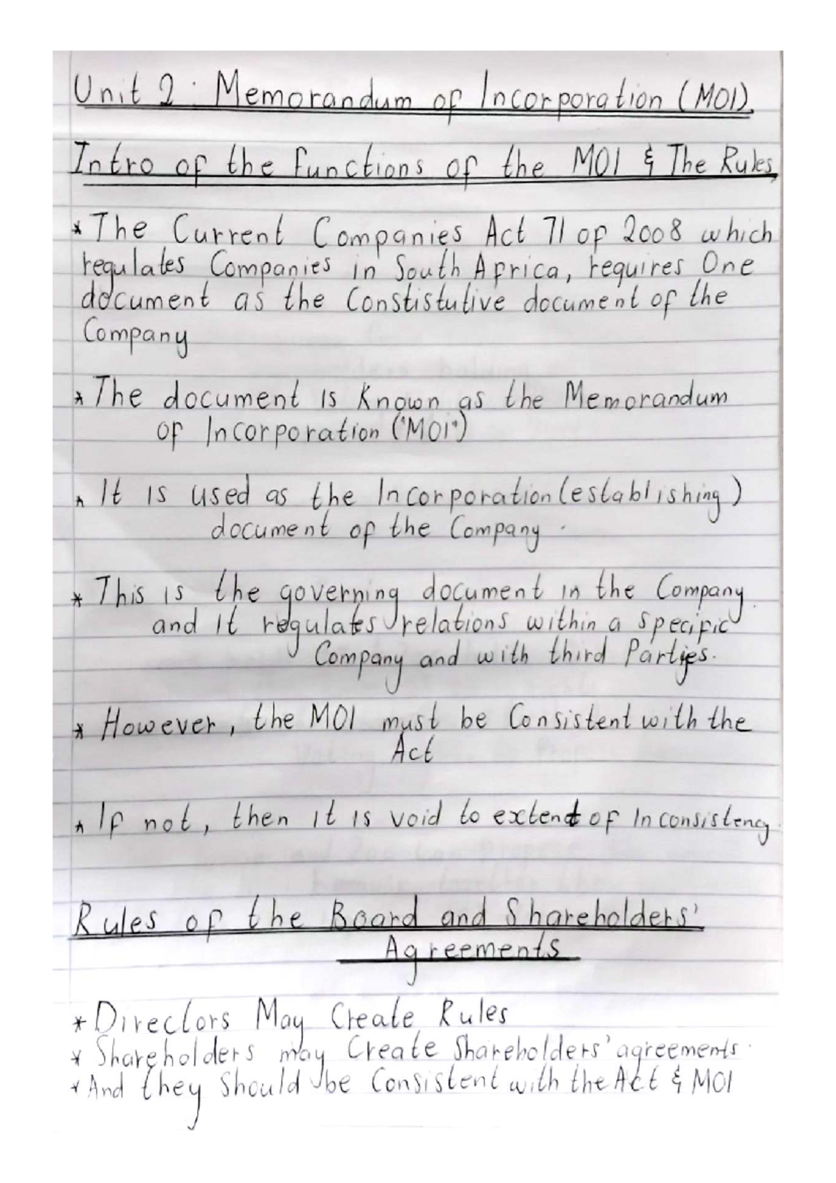 Unit 2: Memorandum of Incorporation (MOI) Overview and Amendments - Studocu