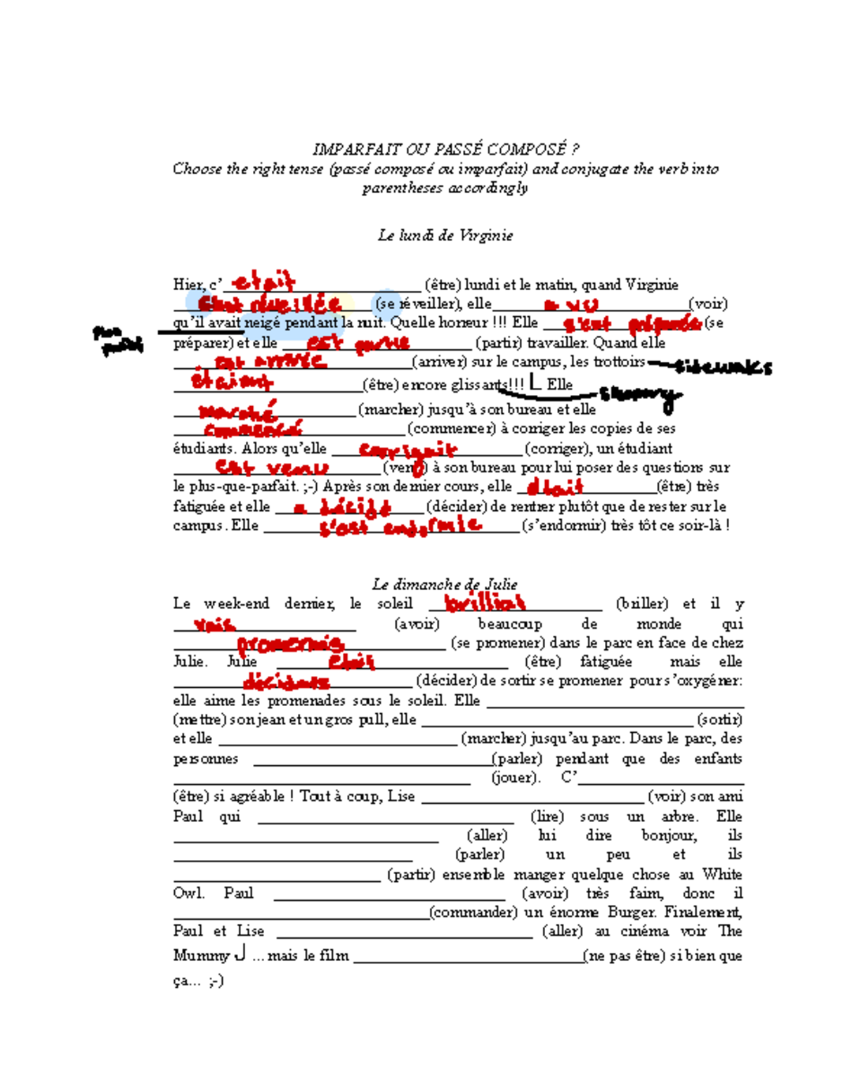 French imparfait worksheet pt 1 - IMPARFAIT OU PASSÉ COMPOSÉ? Choose ...