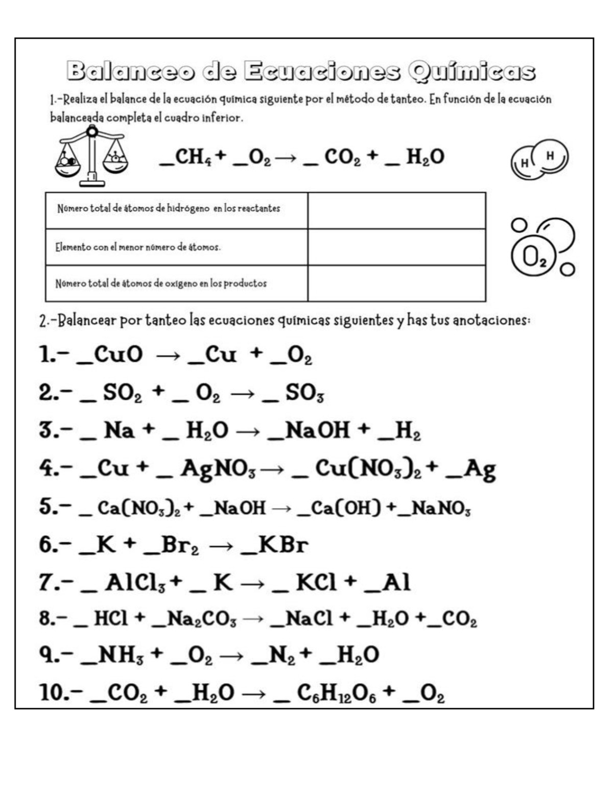 Ejercicios de Balanceo de Ecuaciones Químicas por Tanteo - Studocu