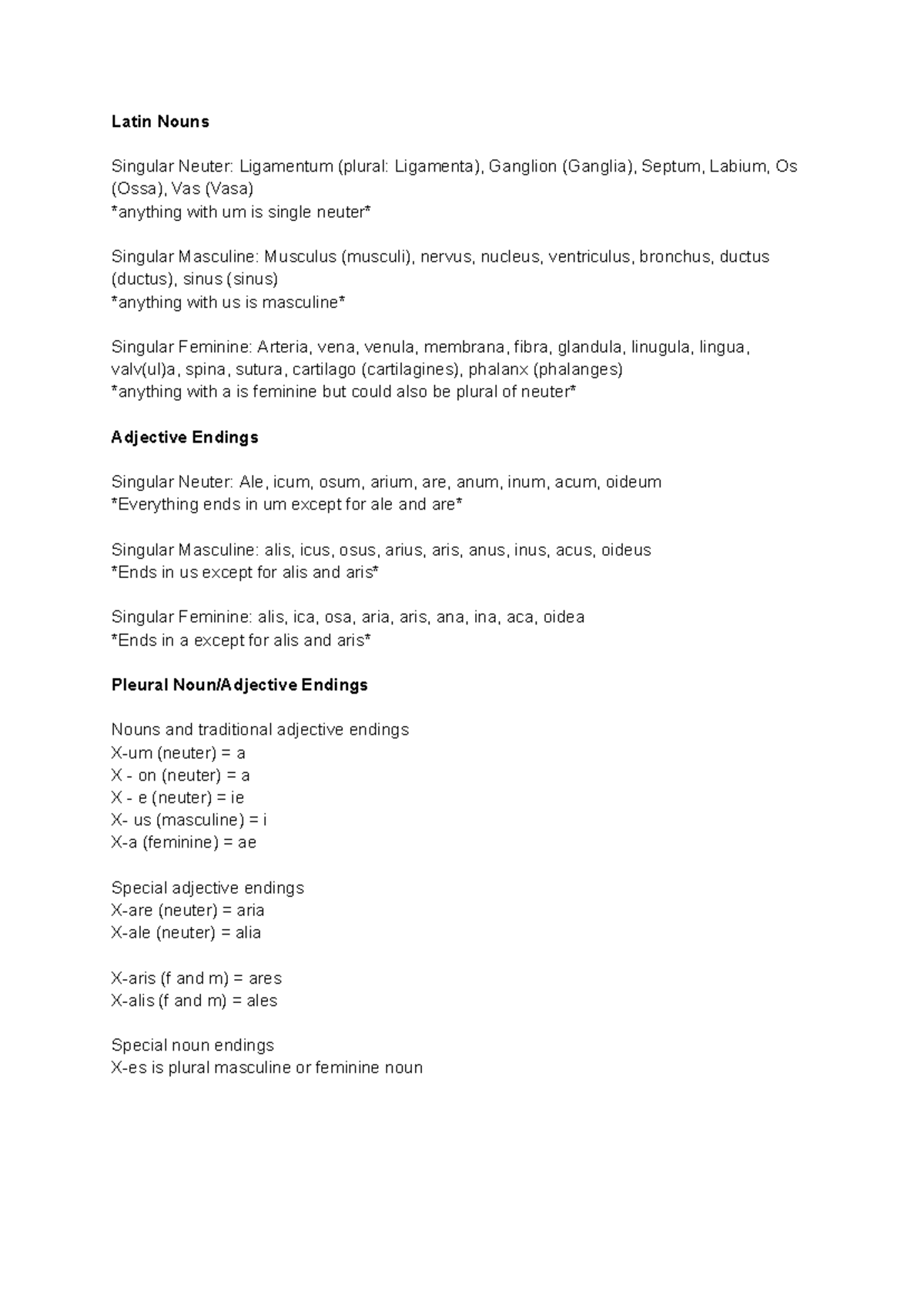 Latin Nouns Study Notes: Singular & Plural Forms - Studocu