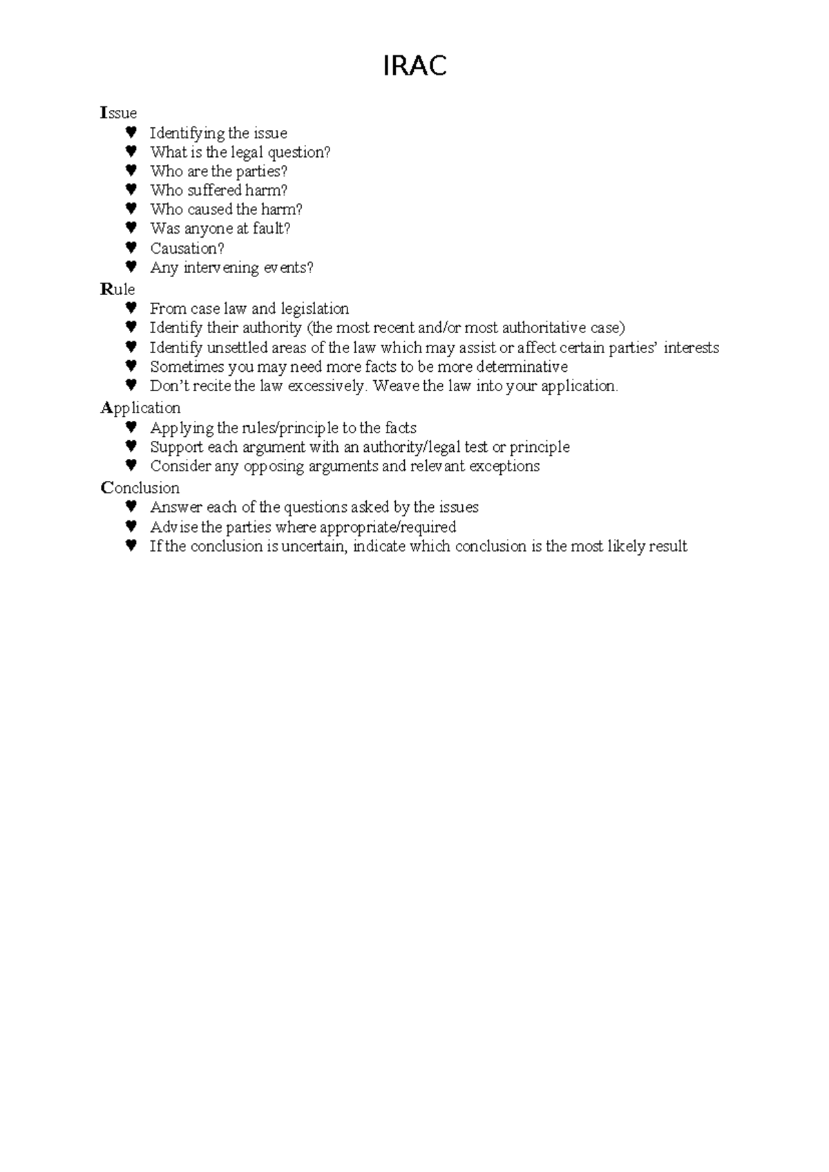 IRAC - Legal Problem-Solving Structure & Guidelines for Analysis - Studocu