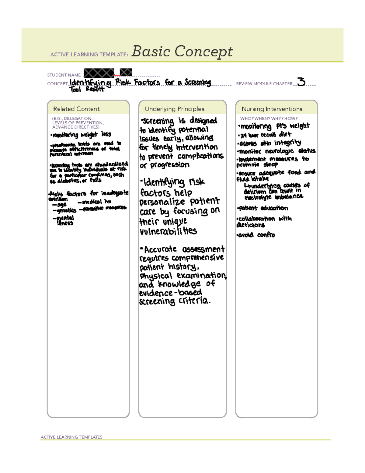 Active Learning Template: Risk Factors for Screening Tool Results - Studocu