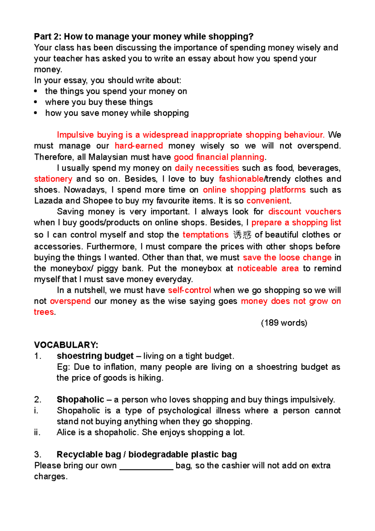 Part 2 - spend money - SPM Paper 2 - Guided writing - Part 2: How to ...