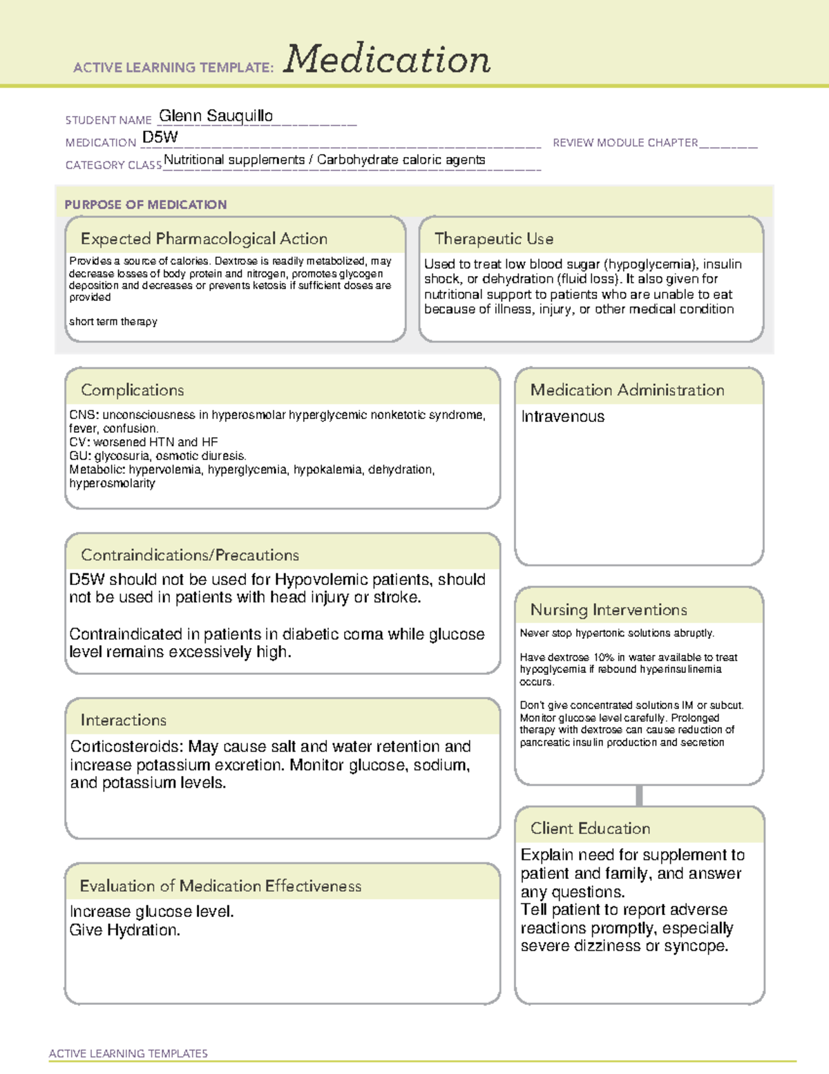 D5W Medication Overview: Active Learning Template Review Module - Studocu