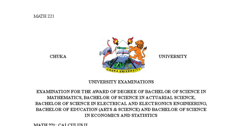 MATH 221 - End Semester Exam for BSc in Mathematics & Engineering - Studocu