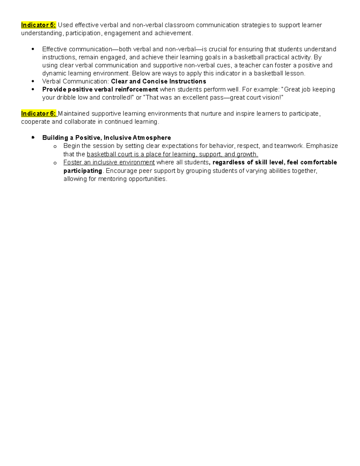 Effective Communication Strategies in Basketball Lessons: Indicator 5 ...