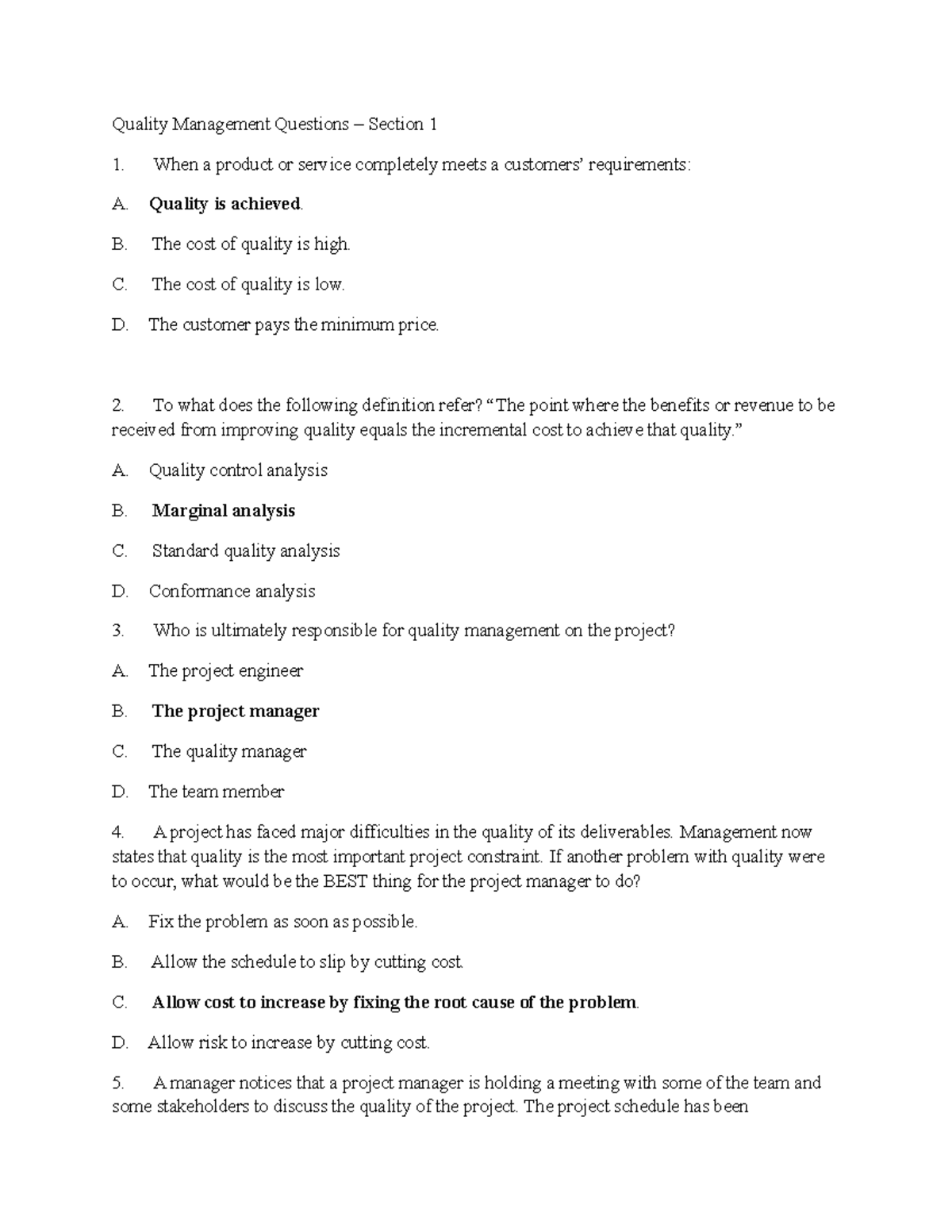 QI MCQ 4 - Quality Management Assessment Questions - Studocu