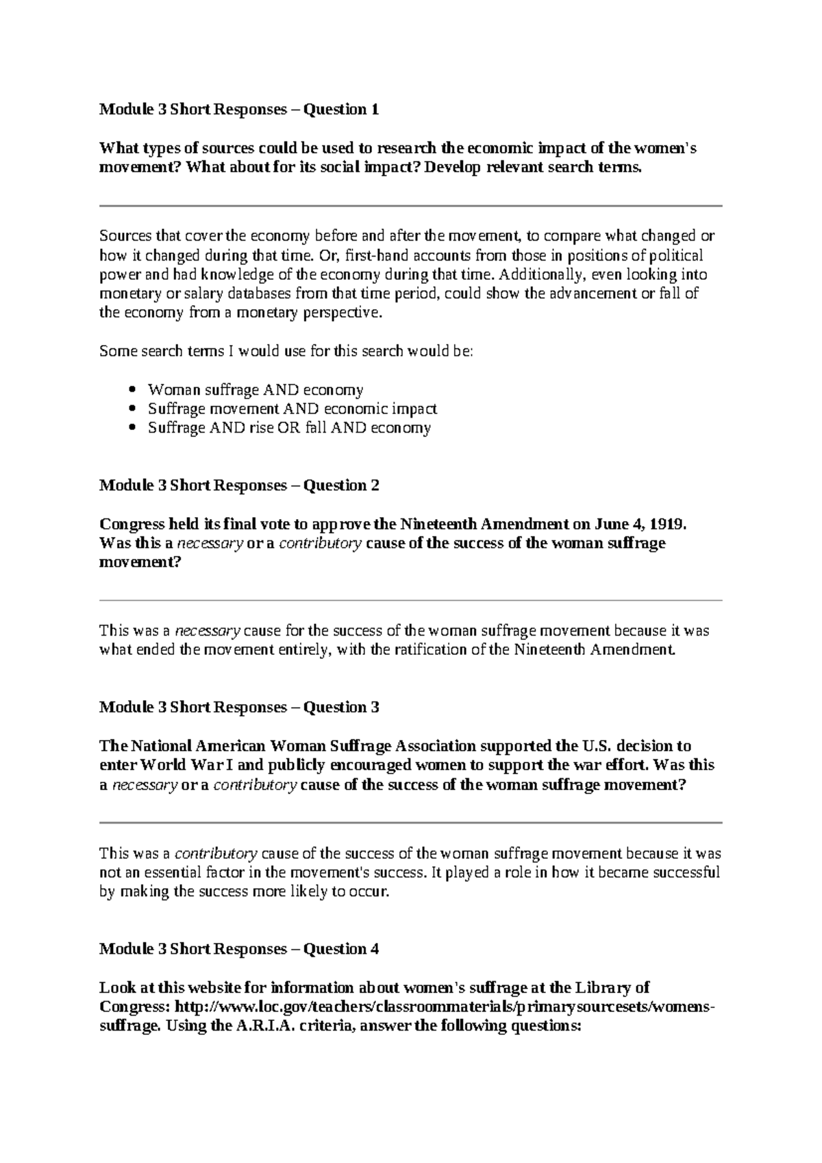 Module 3 Assignment: Women's Movement - Economic and Social Impacts ...