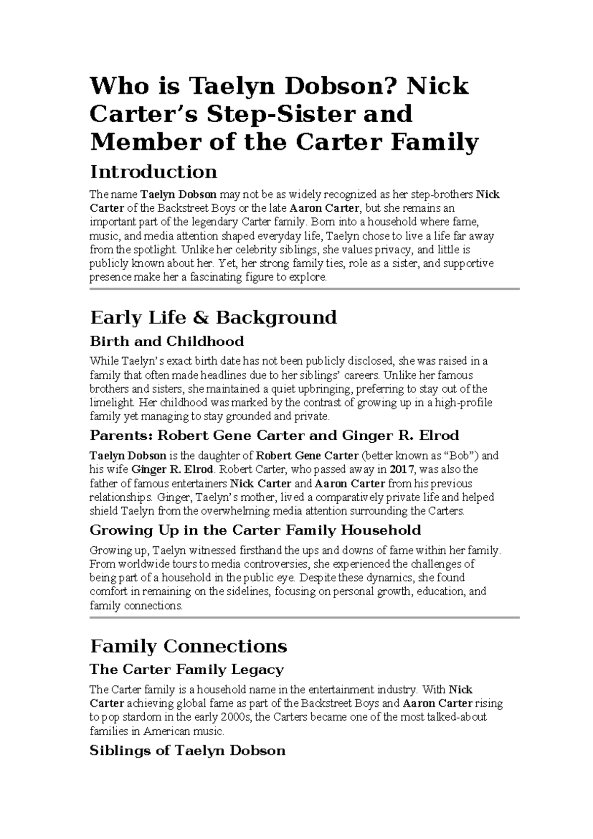 Who is Taelyn Dobson? Nick Carter's Step-Sister in the Carter Family ...