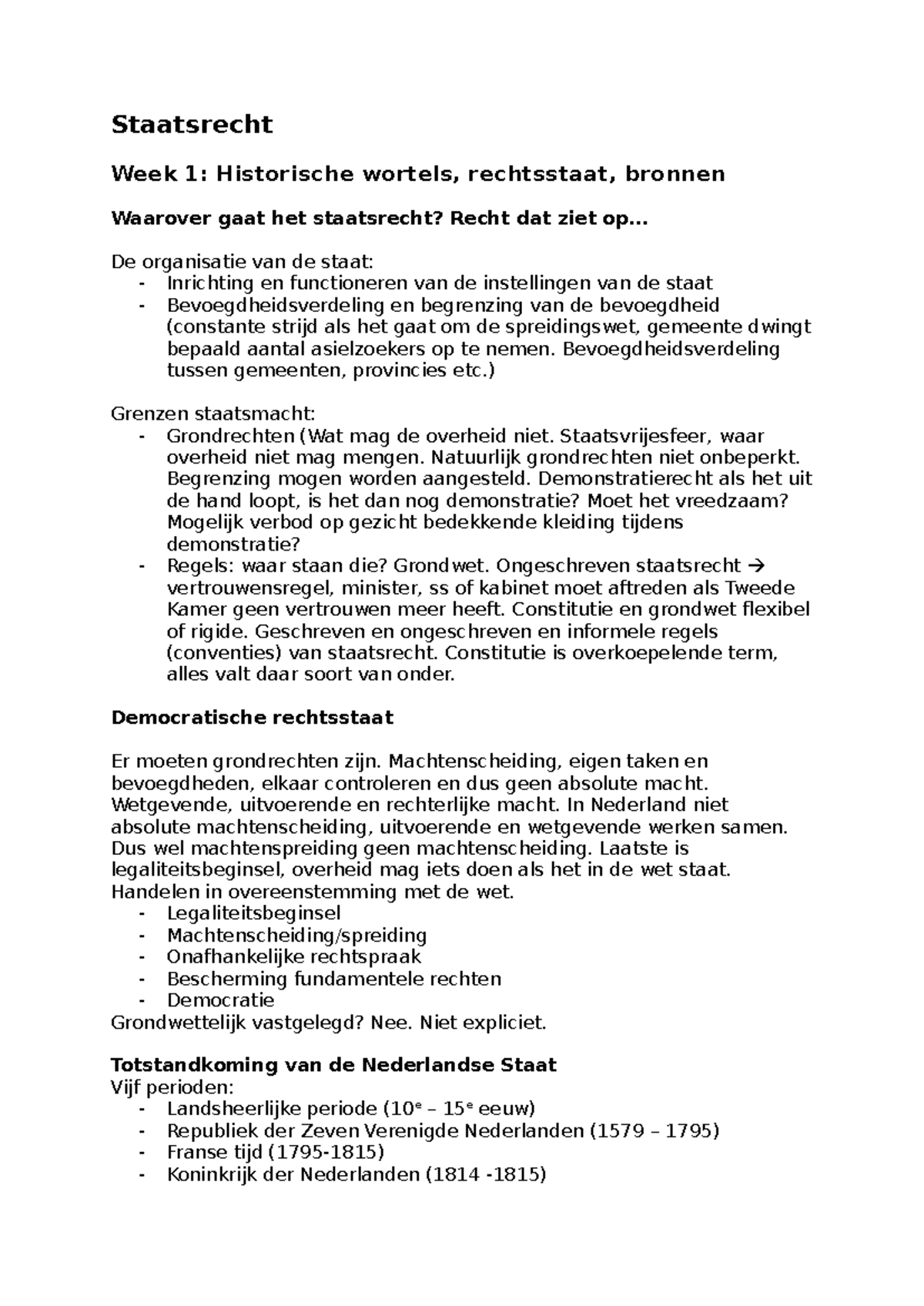 Staatsrecht Week 1: Historische Wortels en Grondslagen - Studeersnel
