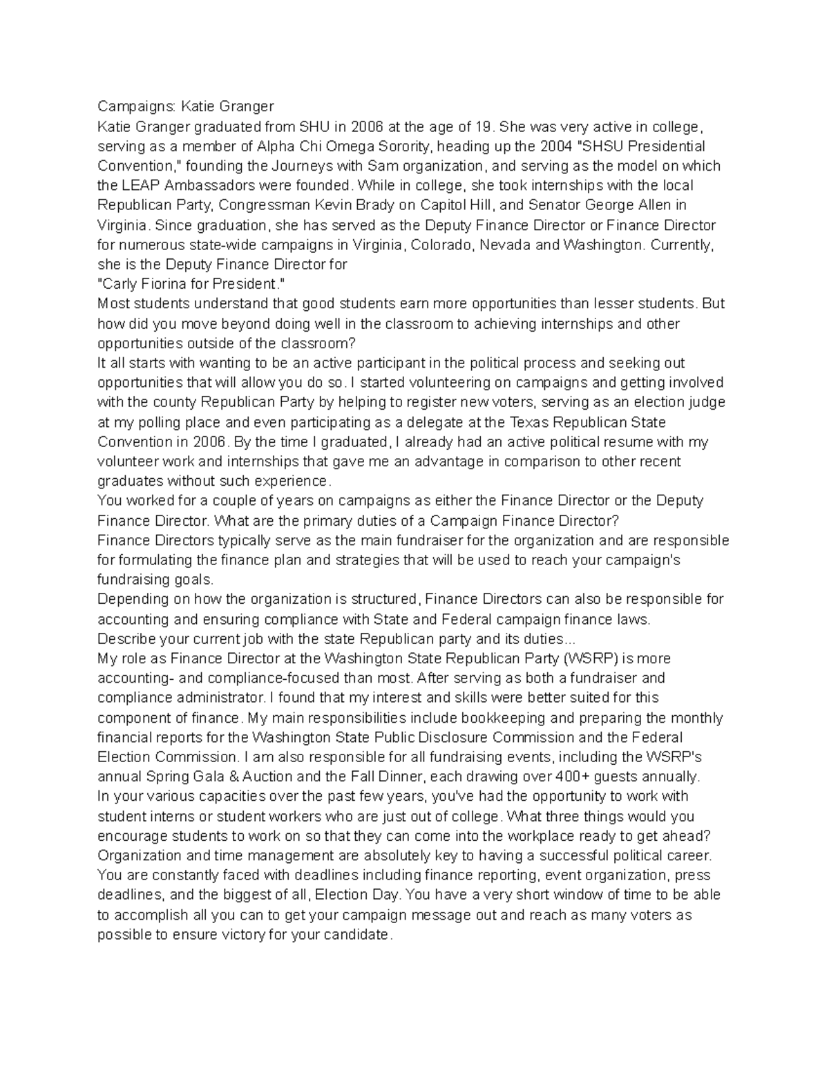 Campaign Finance Director Role & Responsibilities at WSRP - Studocu