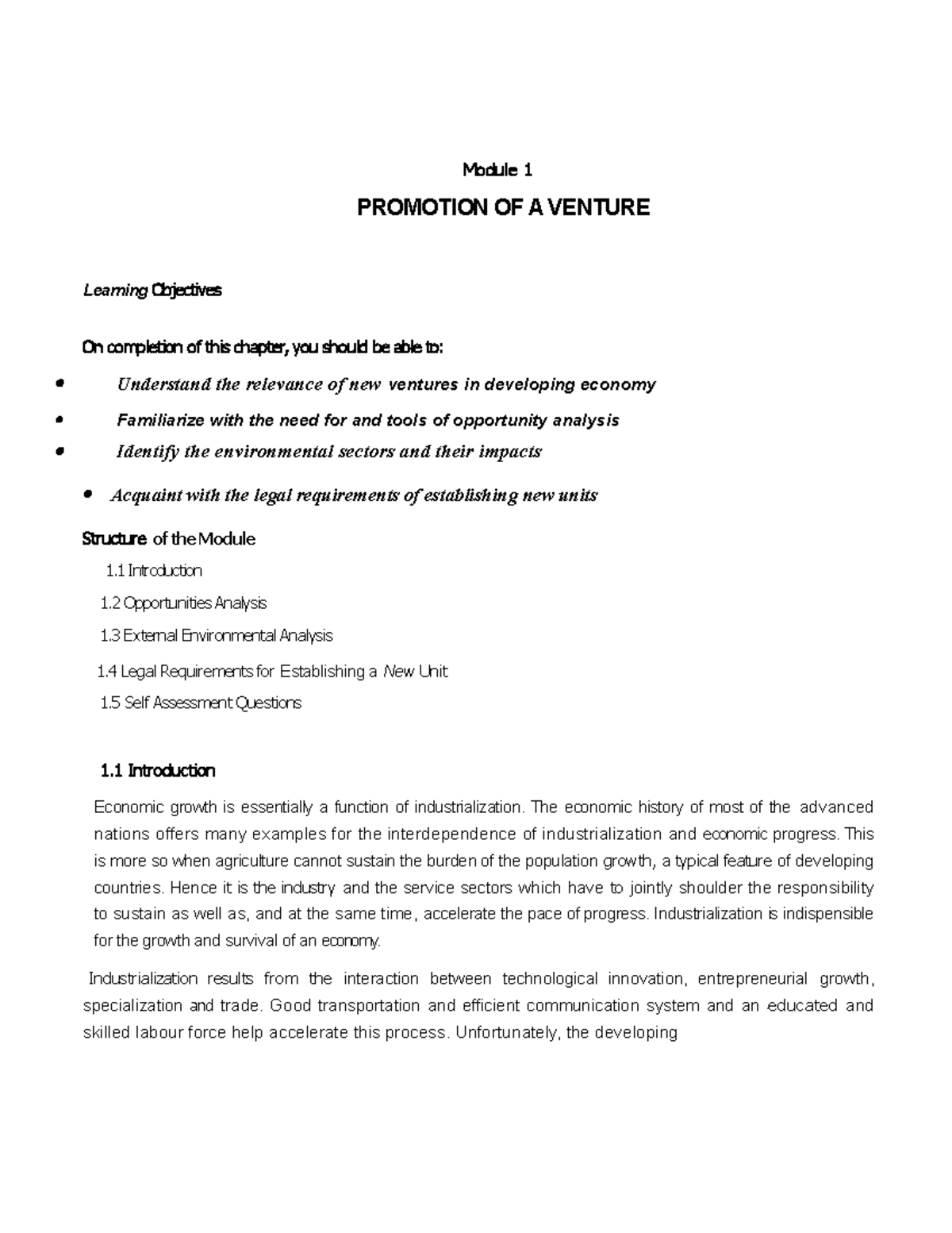 Venture Promotion - Detailed Lecture Notes (Module 1) - Studocu