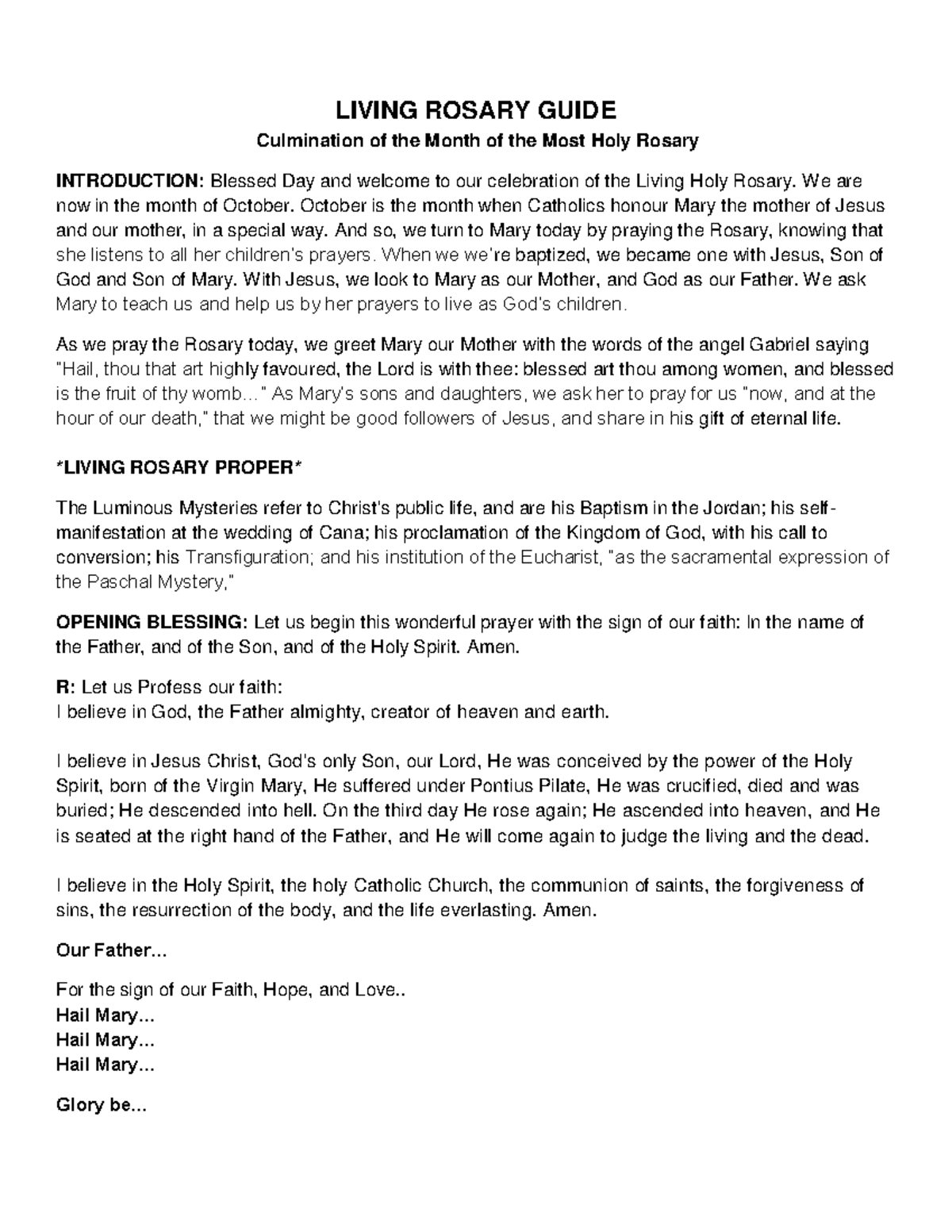 Living- Rosary-2024 - Knowing how faithful we are in serving our god in ...