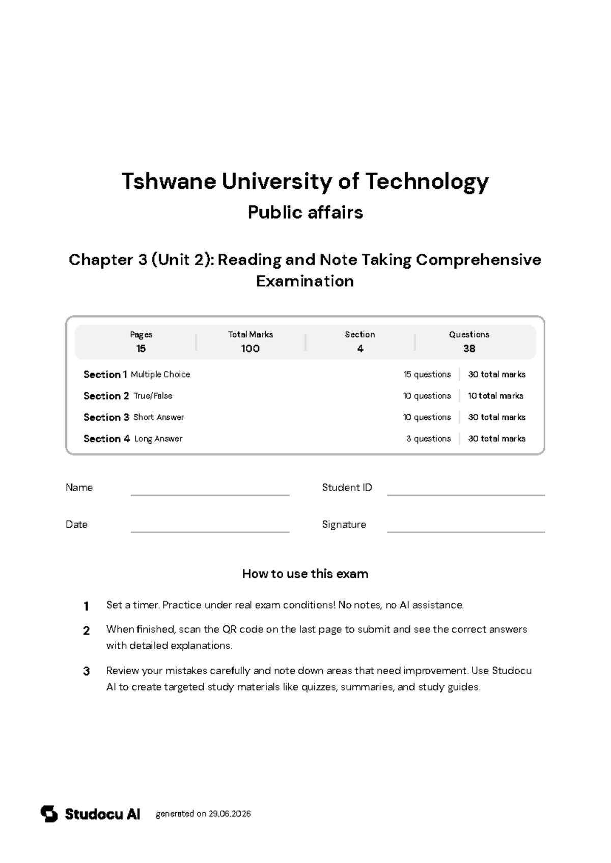 Chapter 3 (Unit 2): Reading and Note Taking Exam - Studocu