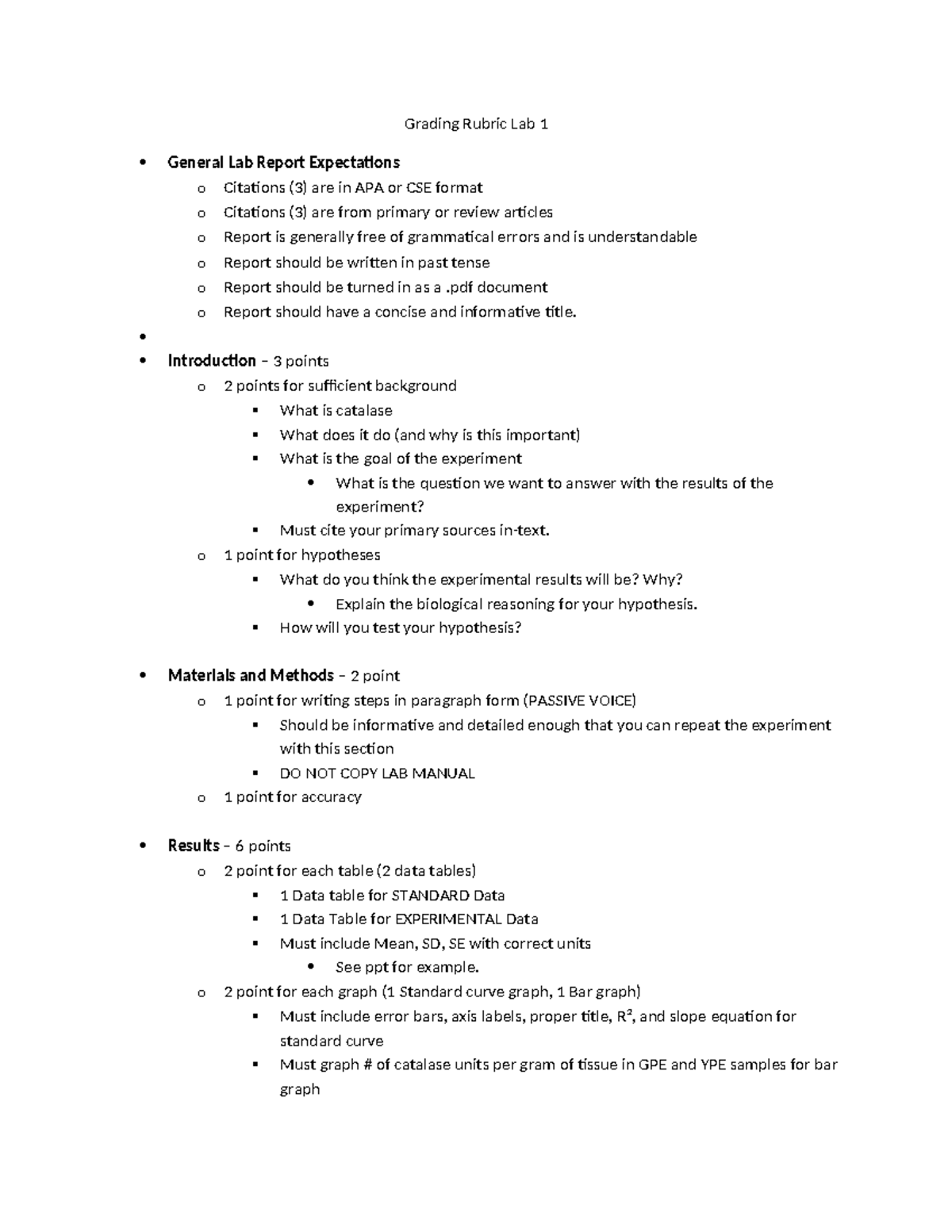 BSC 197 - Lab 01 Grading Rubric for General Lab Reports - Studocu