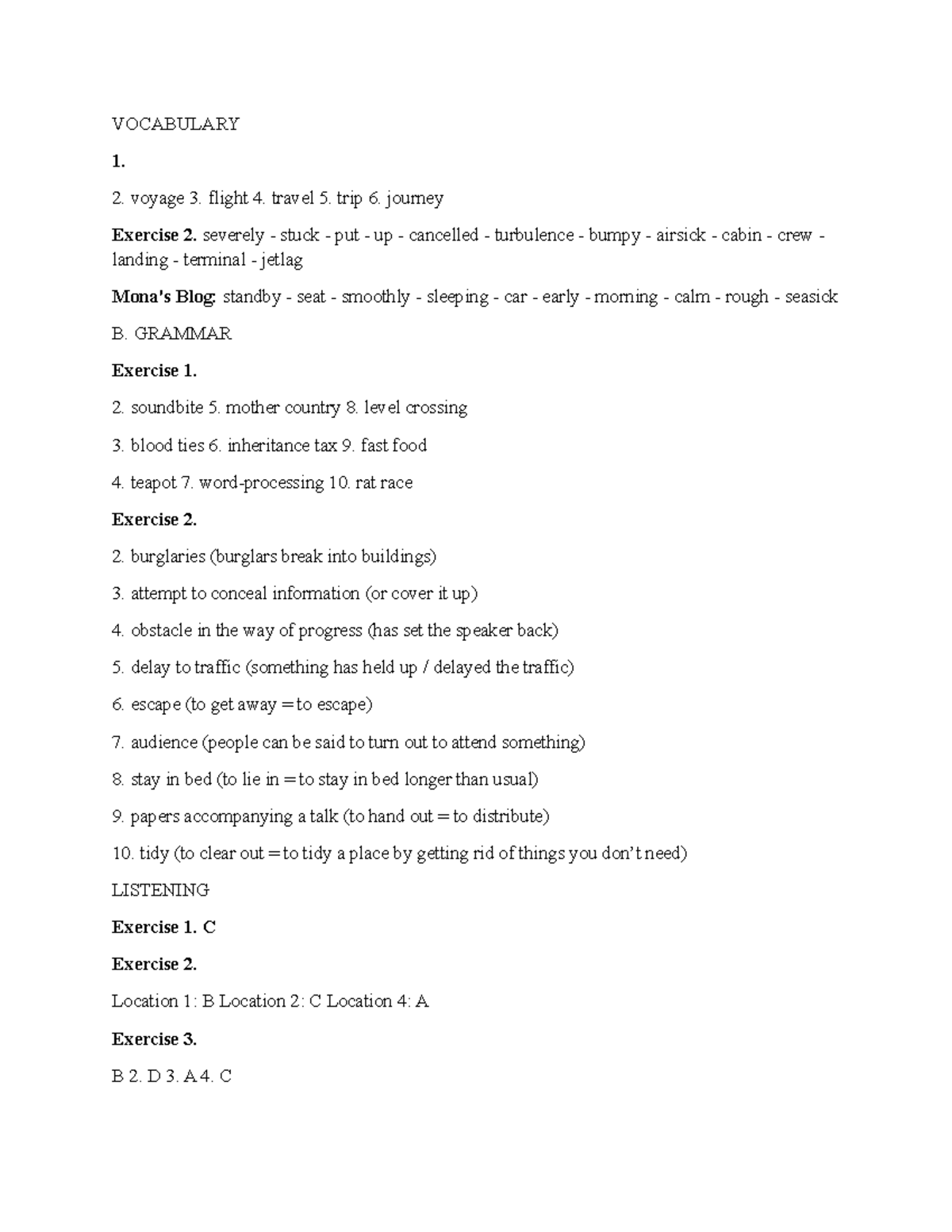 HW Lesson 12: Vocabulary, Grammar, and Listening Exercises - Studocu