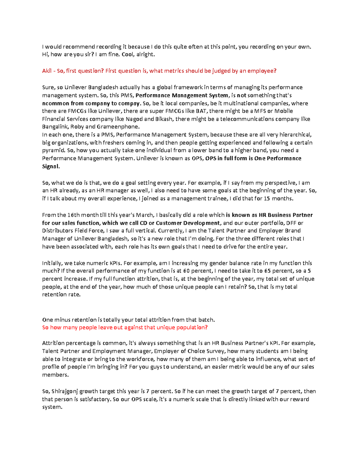 Unilever Interview Insights: Performance Management System (PMS ...