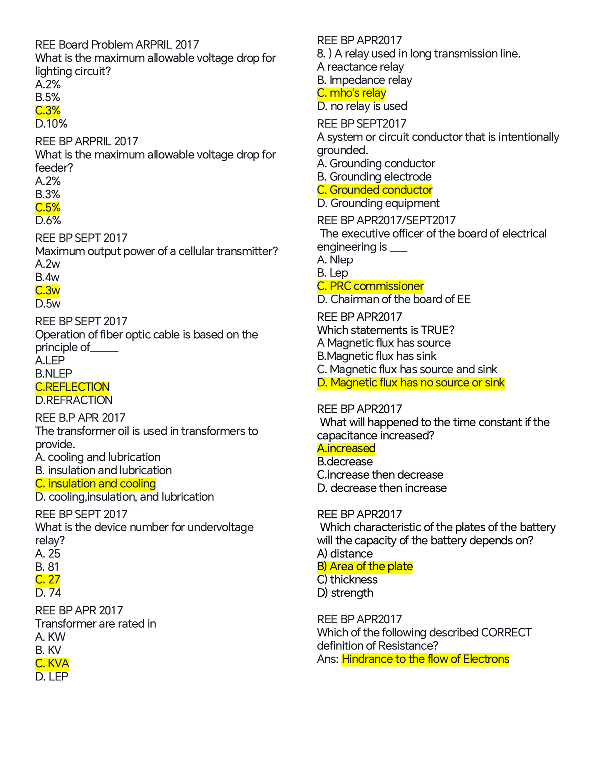 REE BP APRIL 2017-2018 Comprehensive Review Questions and Answers - Studocu