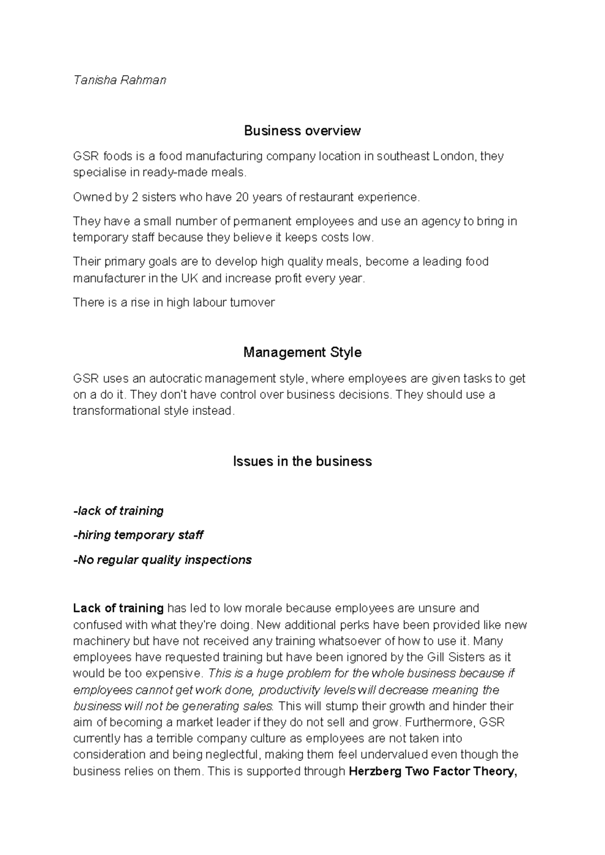 GSR Foods Business Analysis: Challenges & Recommendations (Part A ...
