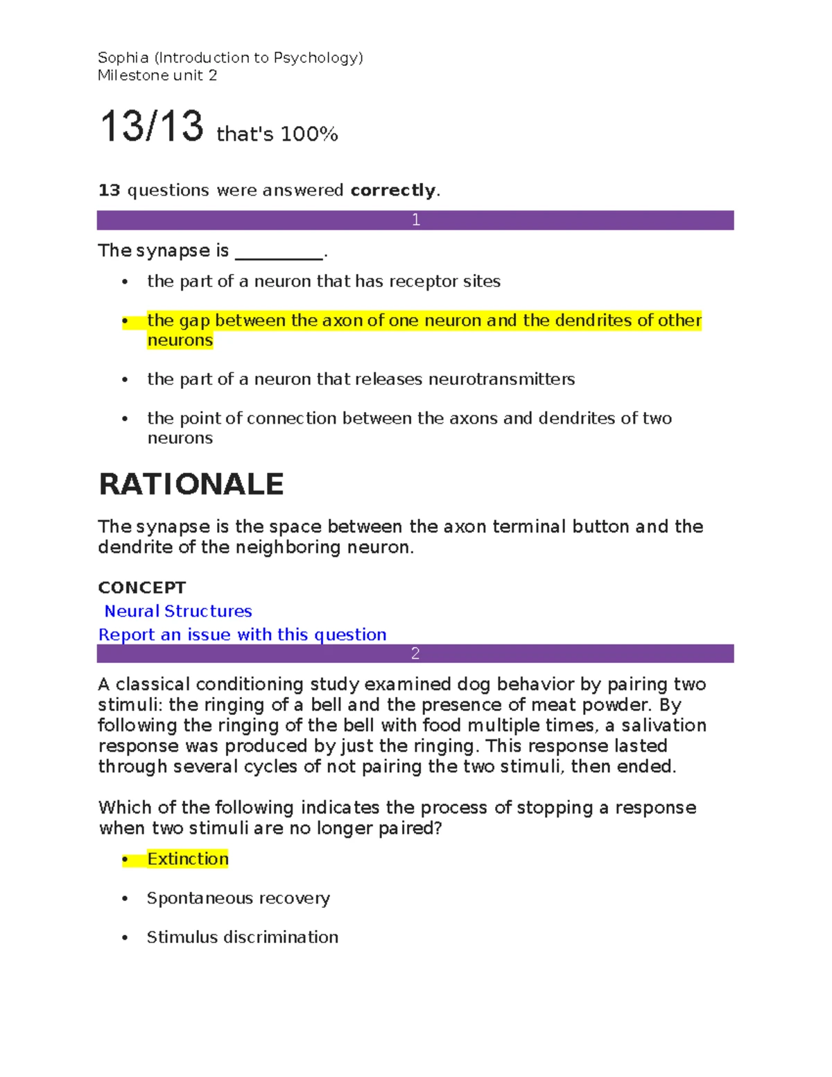 Unit 2 Milestone: Key Concepts in Psychology and Learning - Studocu