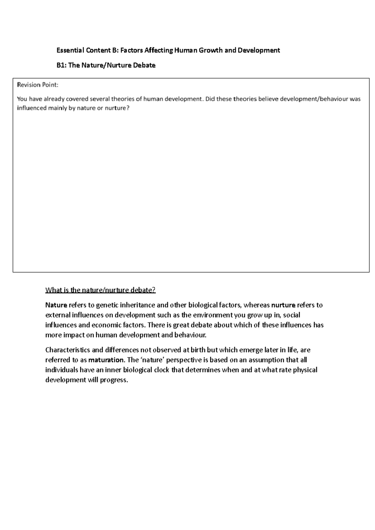 Nature vs. Nurture: Factors Influencing Human Growth & Development B1 ...