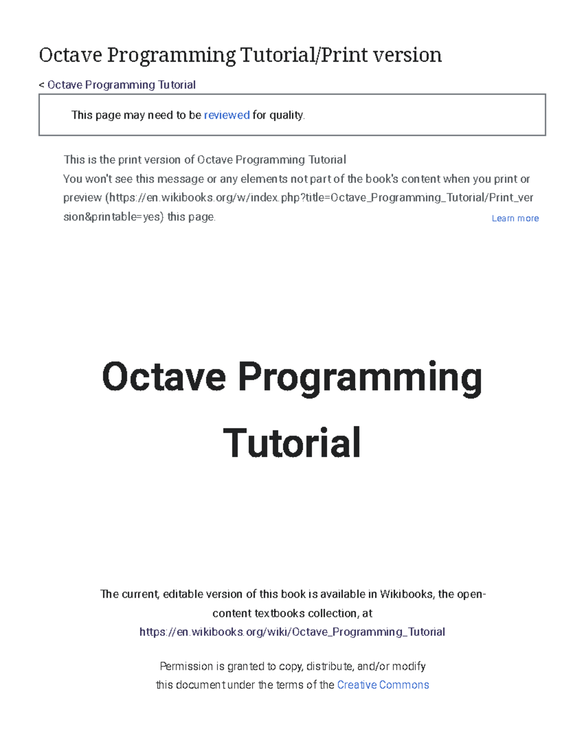 Octave Programming Tutorial Print version - Wikibooks, open books for an open world - Octave ...