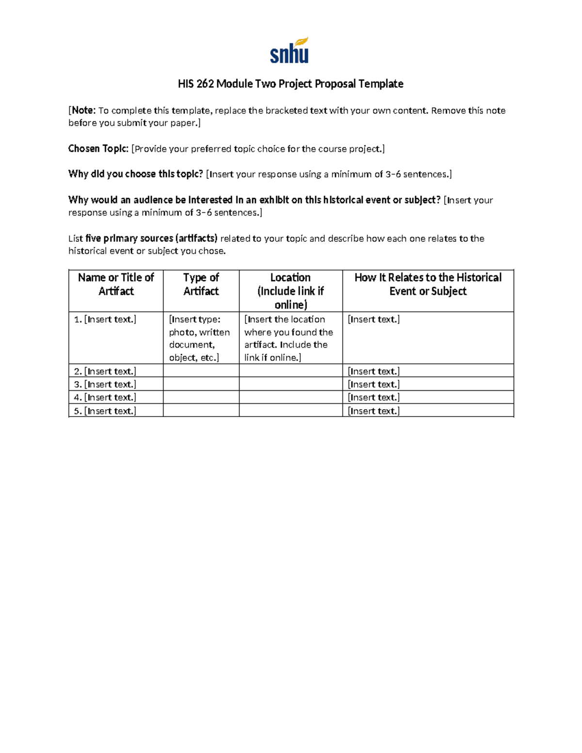 HIS 262 Module Two Project Proposal Outline and Guidelines - Studocu