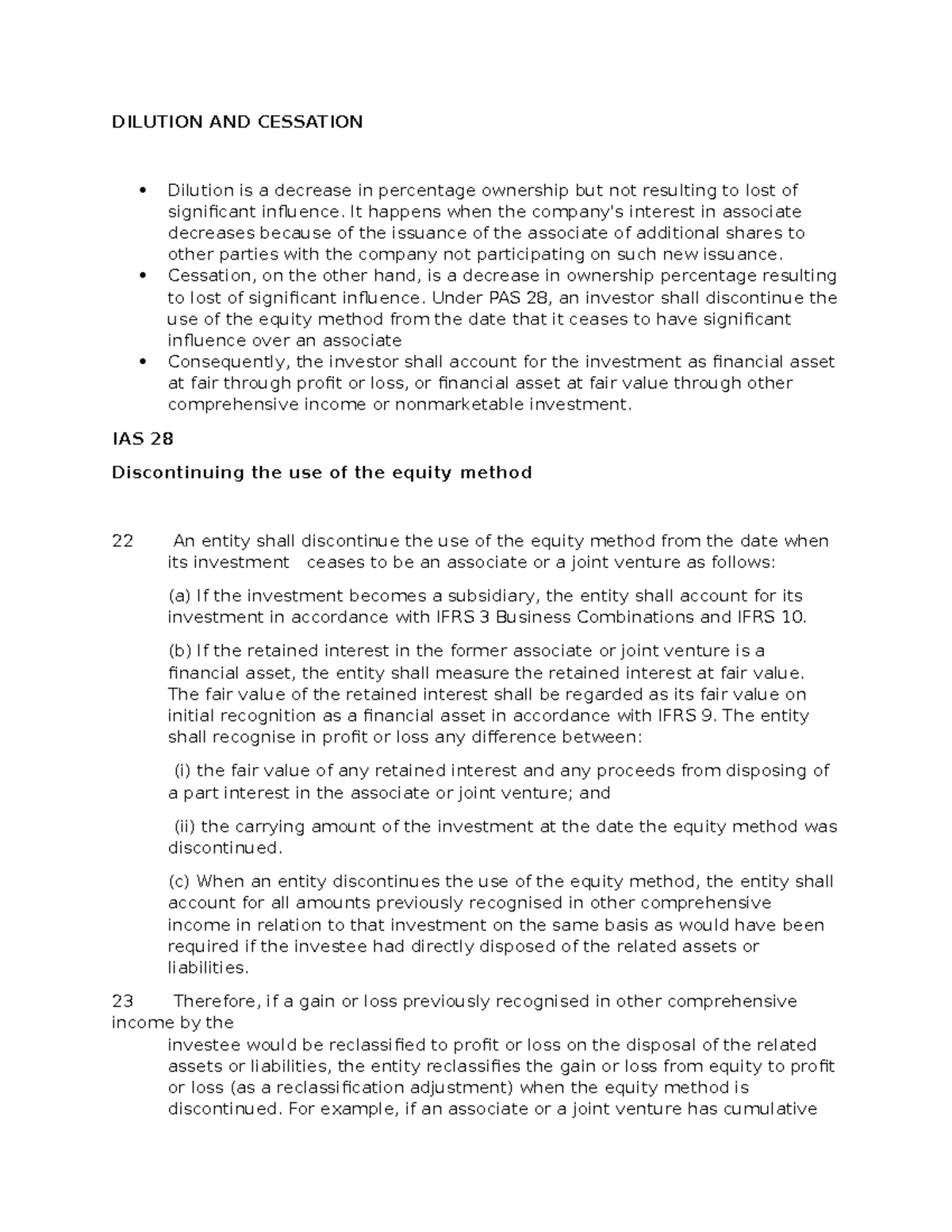 DILUTION AND CESSATION: Understanding Ownership Changes in Associates ...