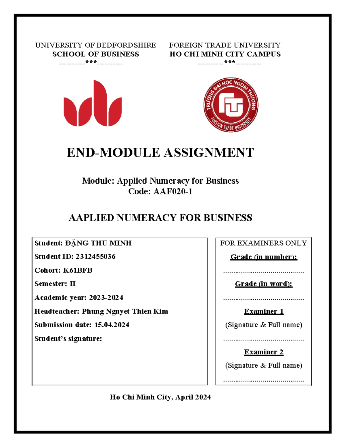 Applied numeracy for business - UNIVERSITY OF BEDFORDSHIRE SCHOOL OF ...