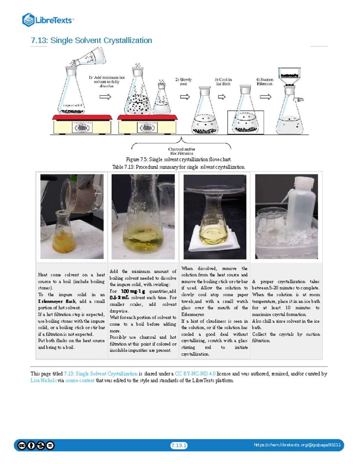 Nichols - 7.13: Single Solvent Crystallization Procedure Guide - Studocu