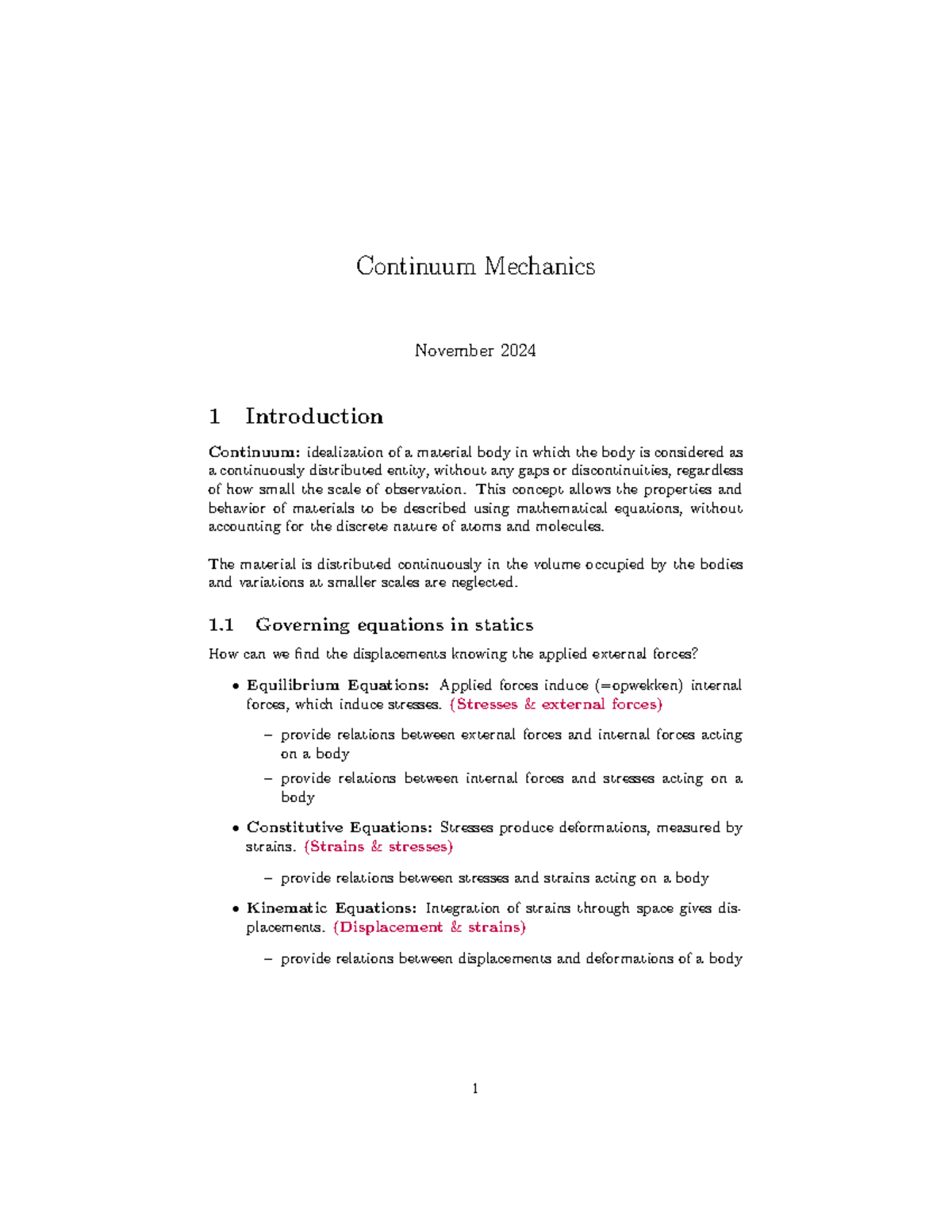 Continuum Mechanics Summary with Examples - November 2024 - Studeersnel