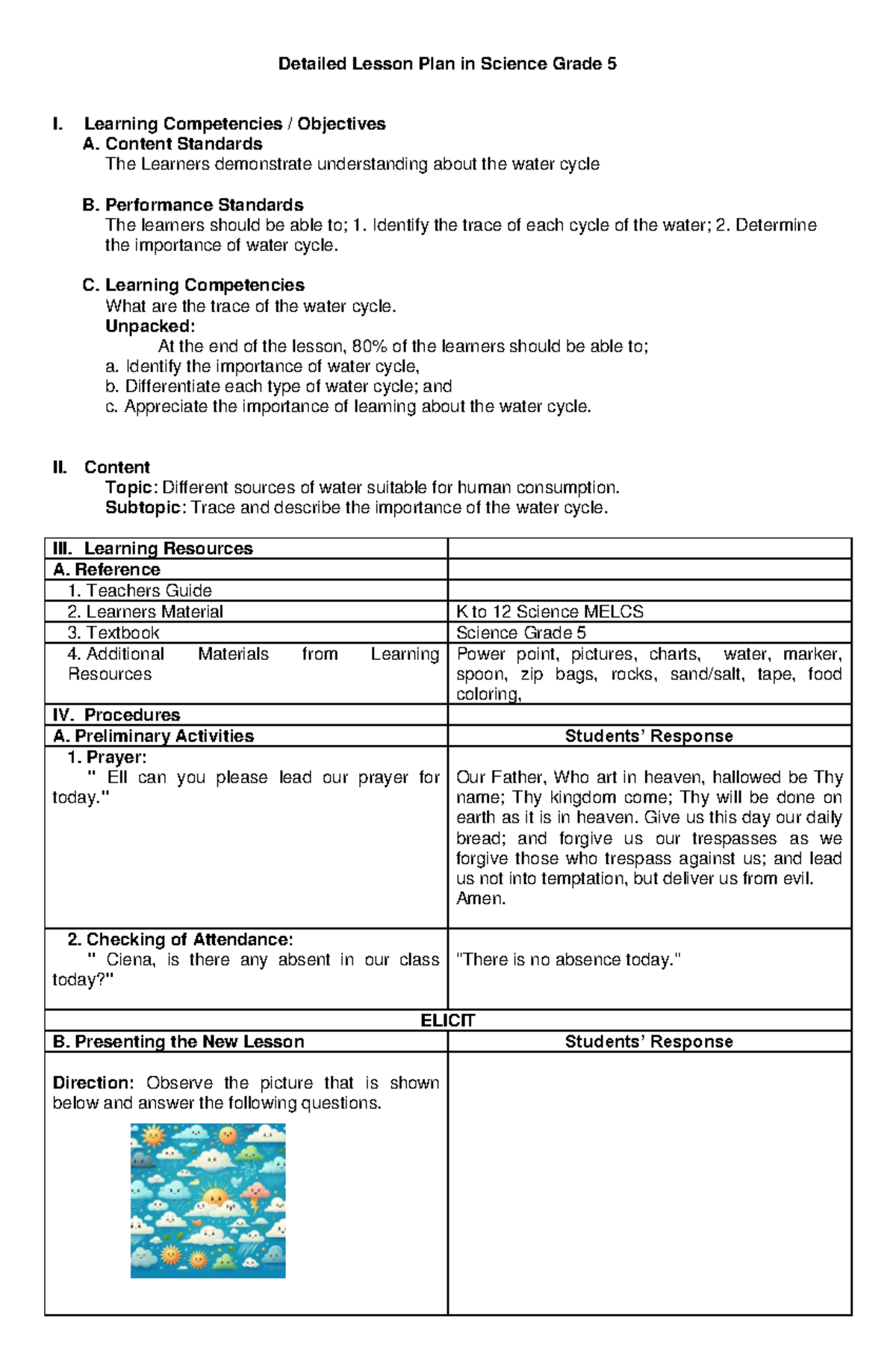 Science-LP-G: Detailed Lesson Plan on Water Cycle for Grade 5 - Studocu