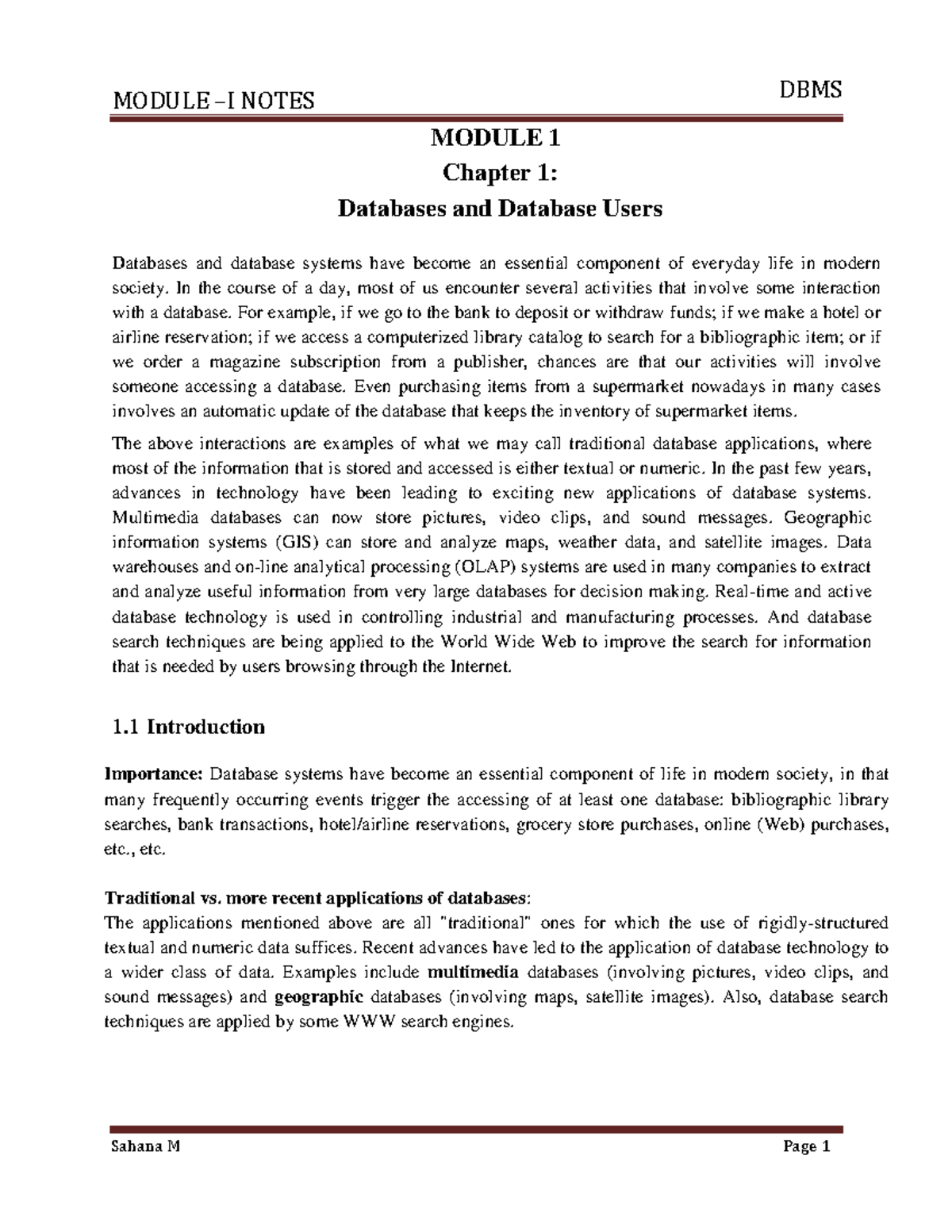 Dbms-Module%201 - Inn - MODULE 1 Chapter 1: Databases and Database Users Databases and database ...