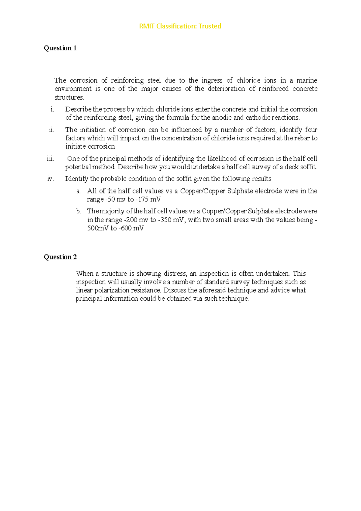 RMIT Classification: Trusted Week 4 Questions on Corrosion & Inspection ...