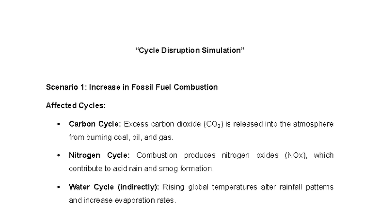Cycle Disruption Simulation: Impacts on Carbon, Nitrogen, and Water ...