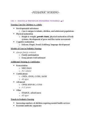 Peds Notes Week 1 - Family-Centered Pediatric Nursing Pediatric Nursing ...