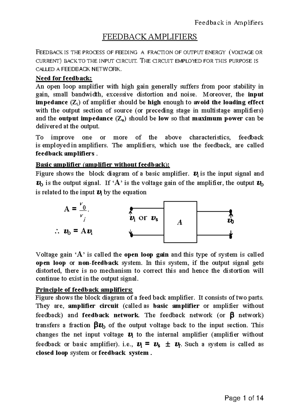 Feedback in Amplifiers: Understanding Stability and Gain Control - Studocu