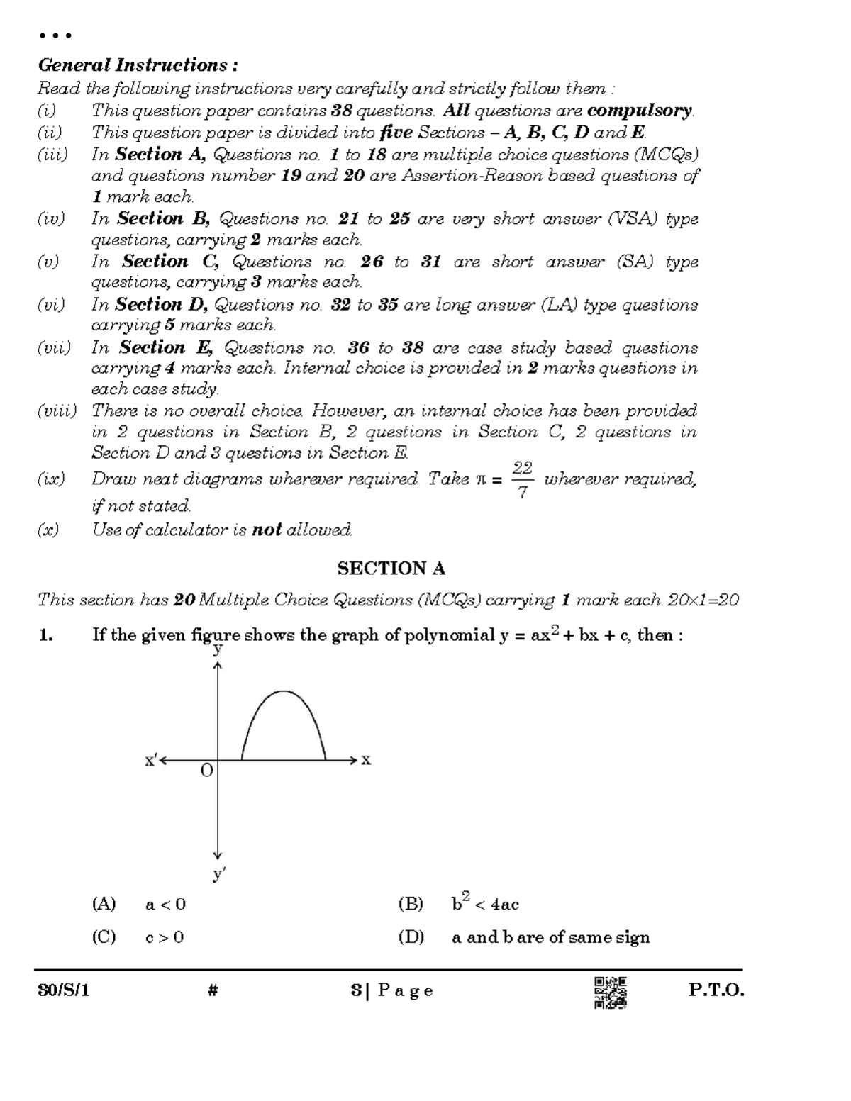Sample Paper 1: Class 10 Maths Exam Instructions and Questions - Studocu