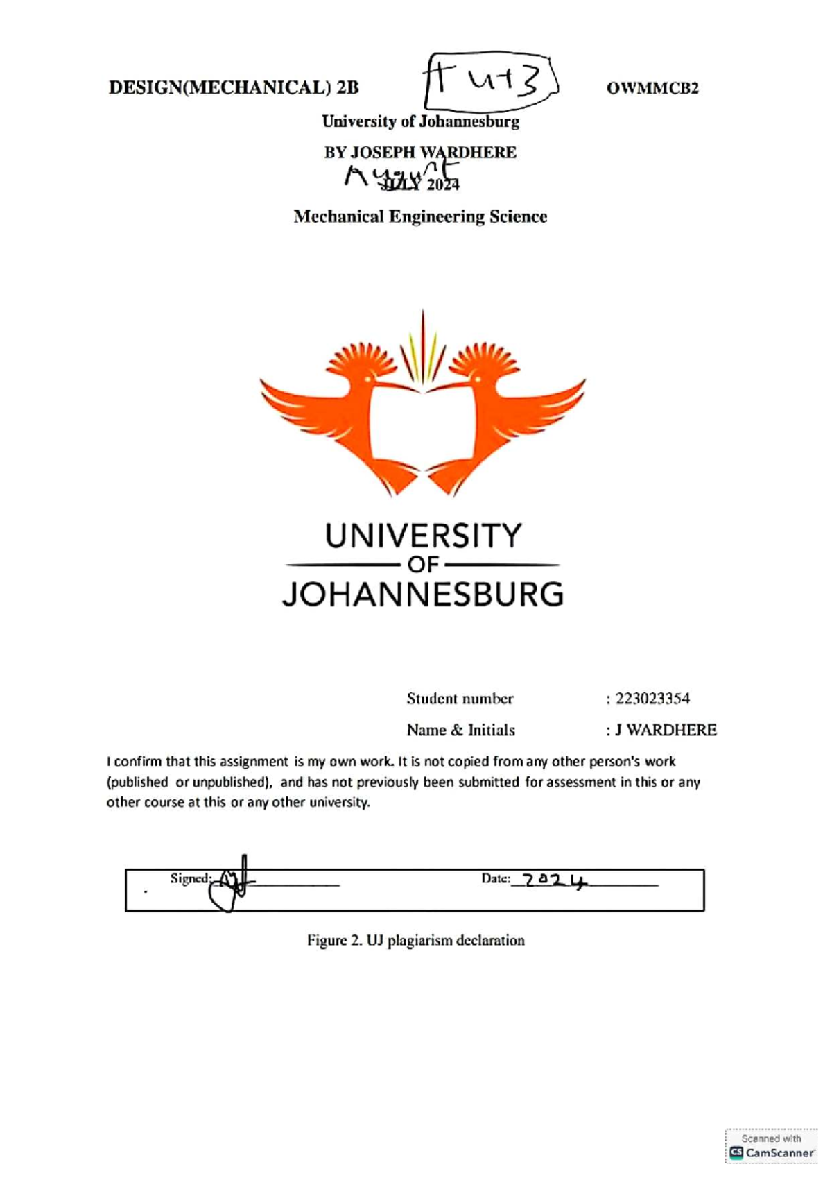DESIGN(MECHANICAL) 2B Assignment - UJ Mechanical Engineering - Studocu