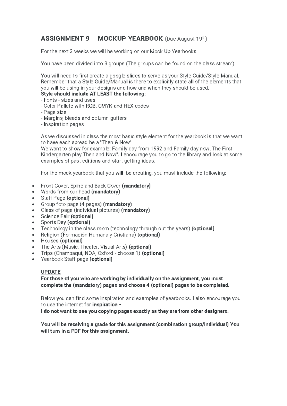 ASSIGNMENT 9: MOCKUP YEARBOOK GUIDELINES & REQUIREMENTS - Studocu